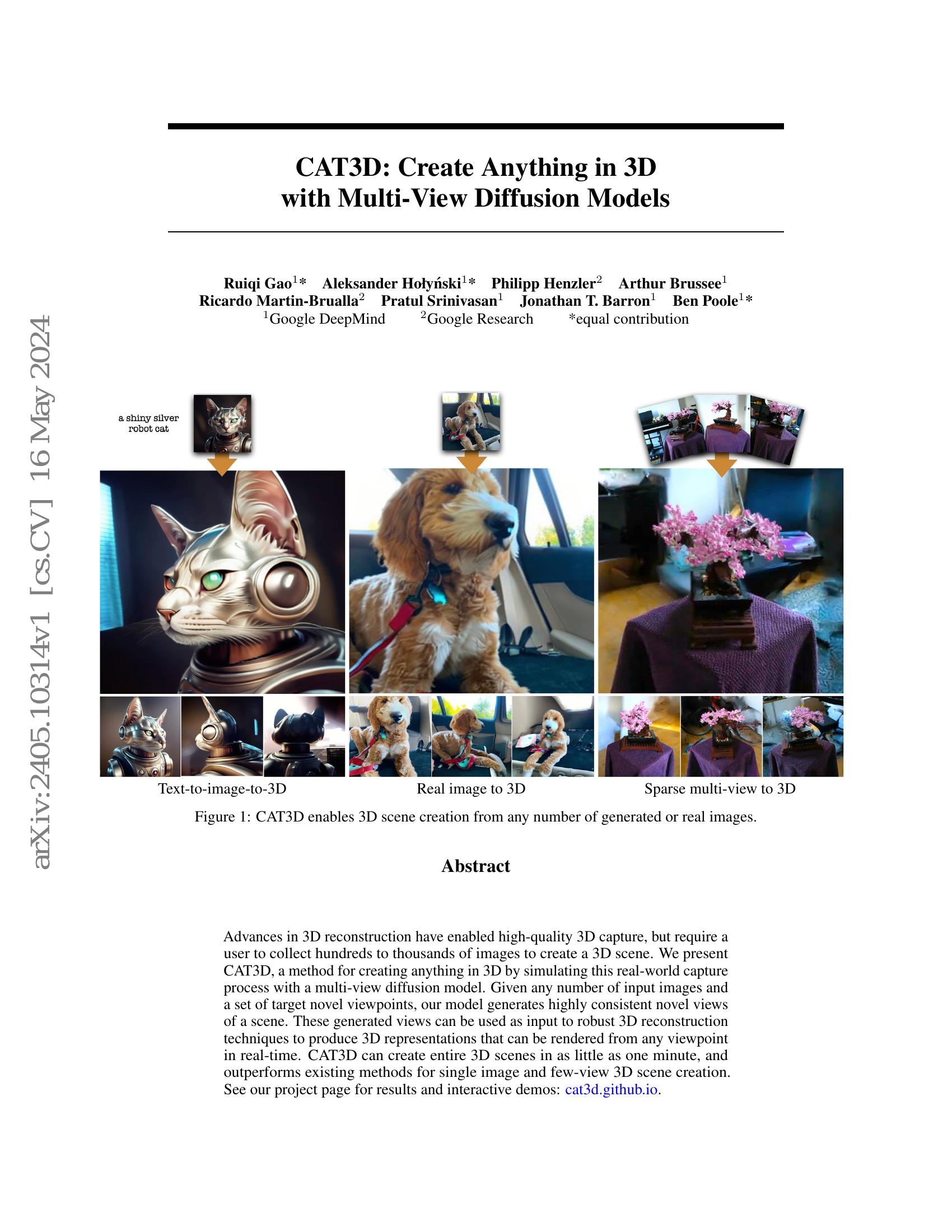 CAT3D: Create Anything in 3D with Multi-View Diffusion Models - 智源社区论文