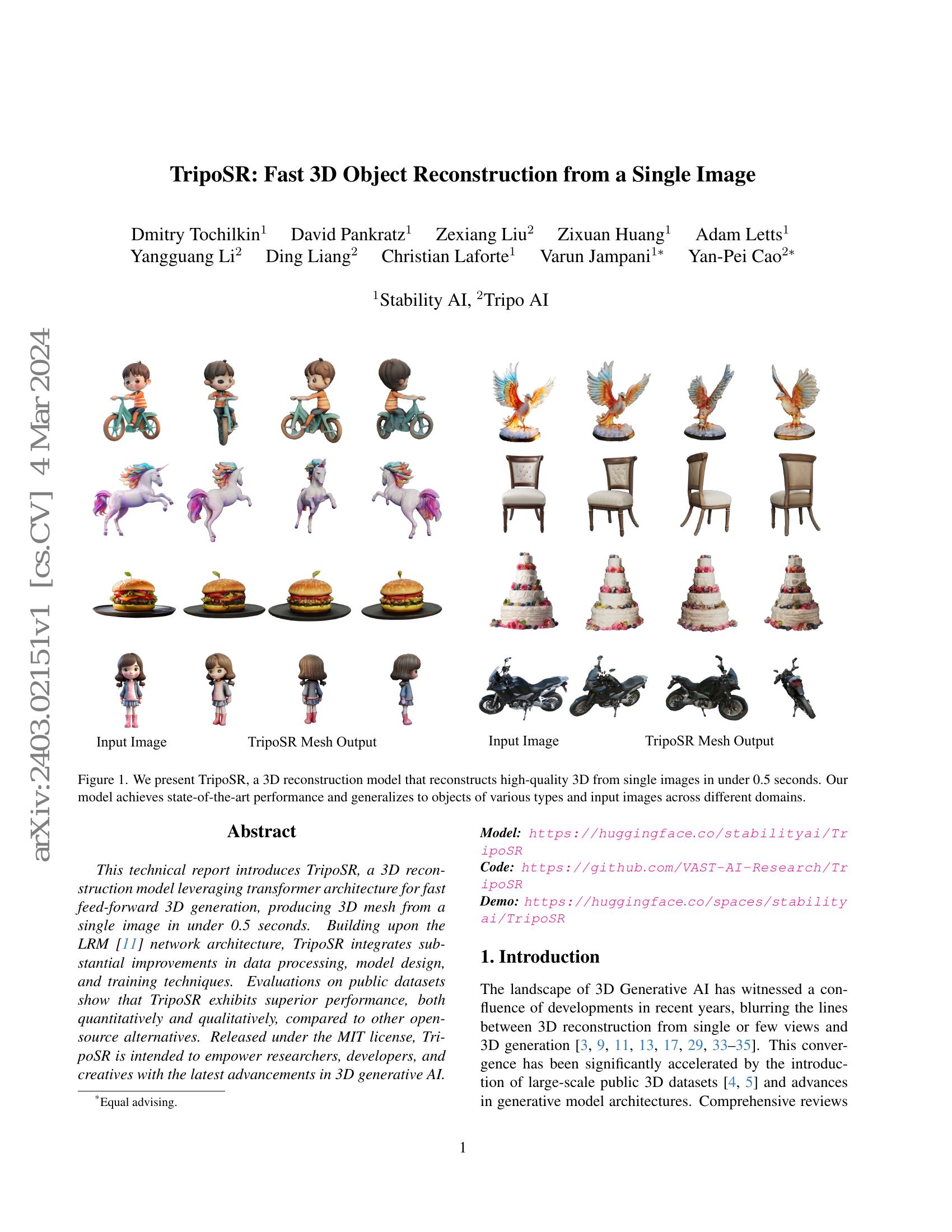 TripoSR: Fast 3D Object Reconstruction from a Single Image - 智源社区论文
