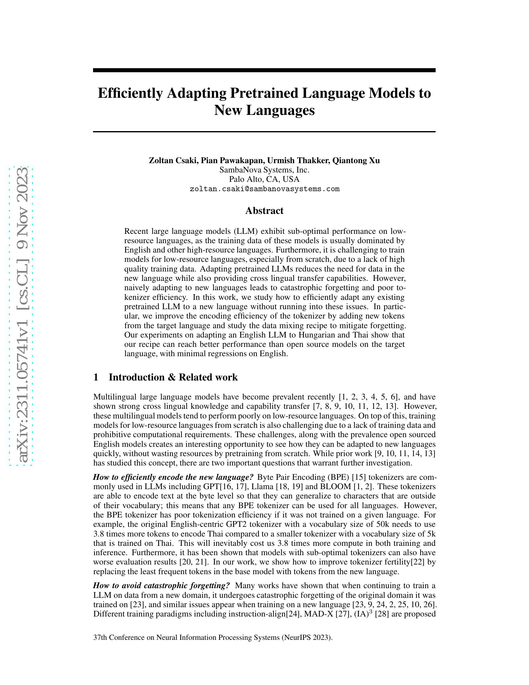 Efficiently Adapting Pretrained Language Models To New Languages - 智源社区论文