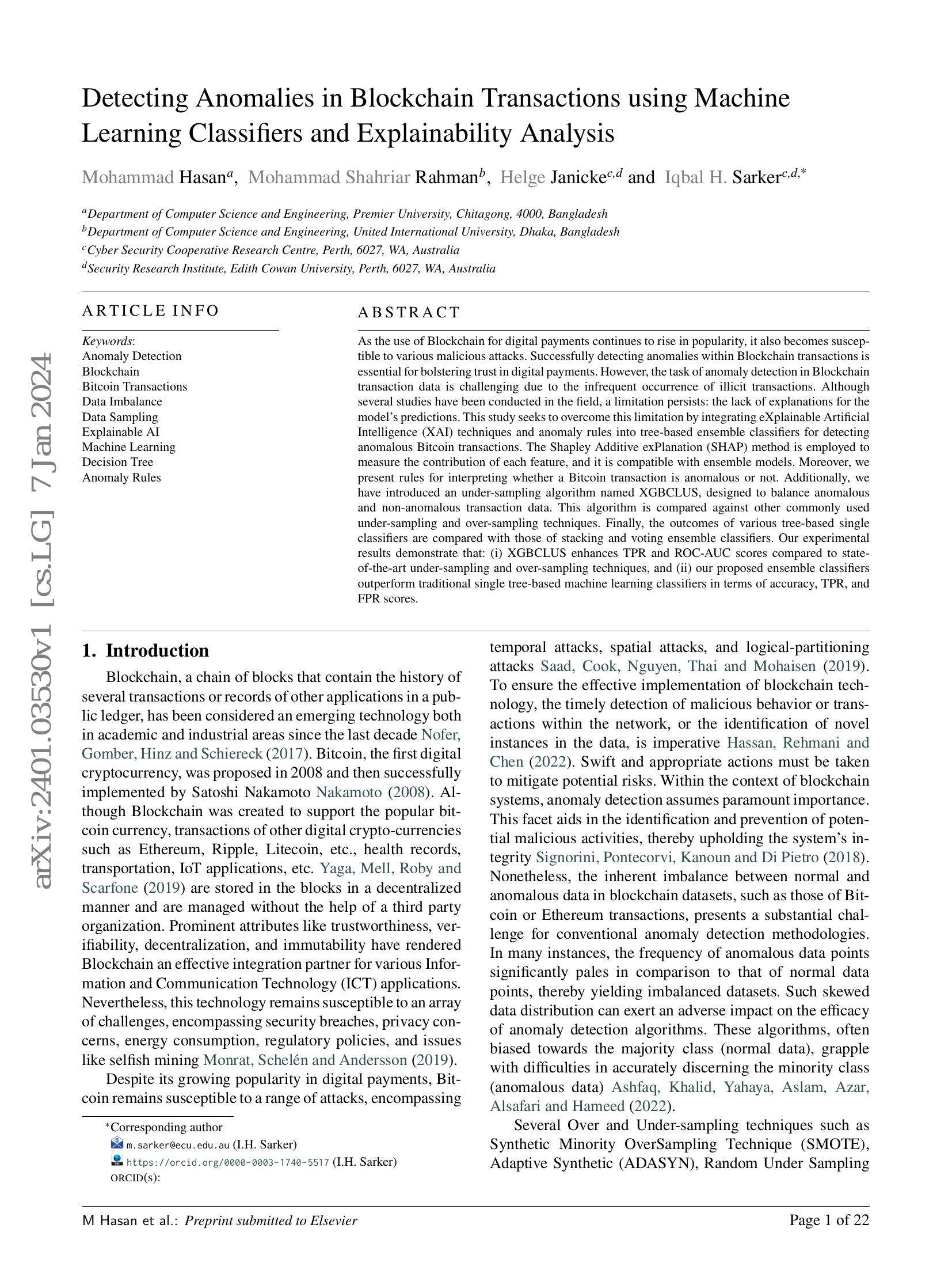 Detecting Anomalies in Blockchain Transactions using Machine Learning Classifiers and ...