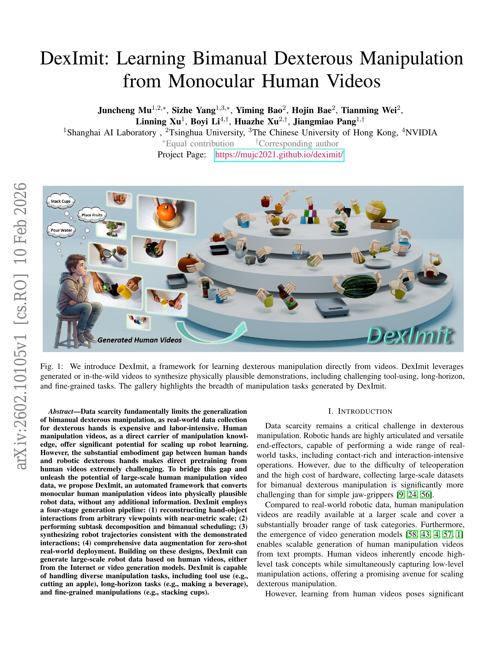 DexImit: Learning Bimanual Dexterous Manipulation from Monocular Human ...