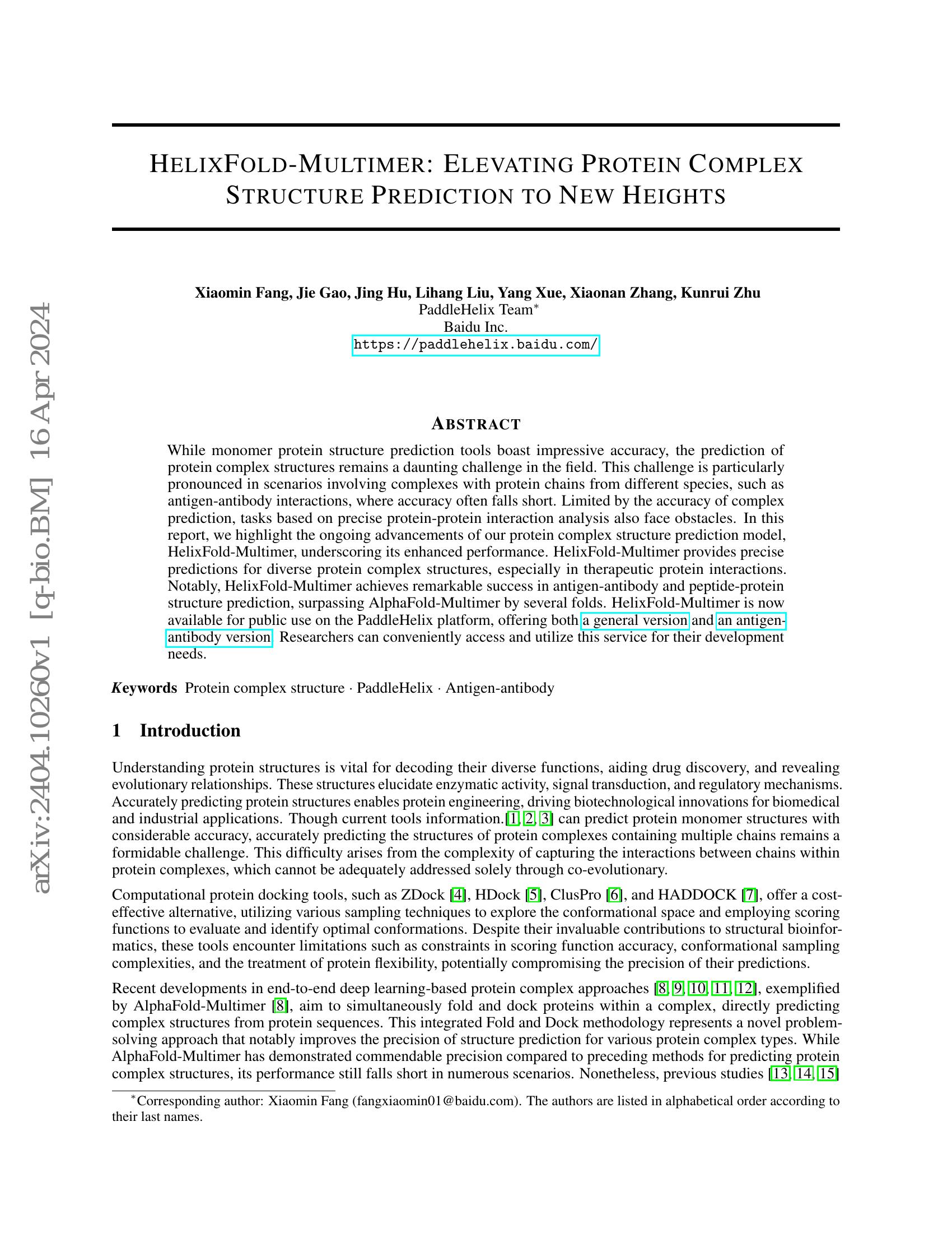 HelixFold-Multimer: Elevating Protein Complex Structure Prediction to ...