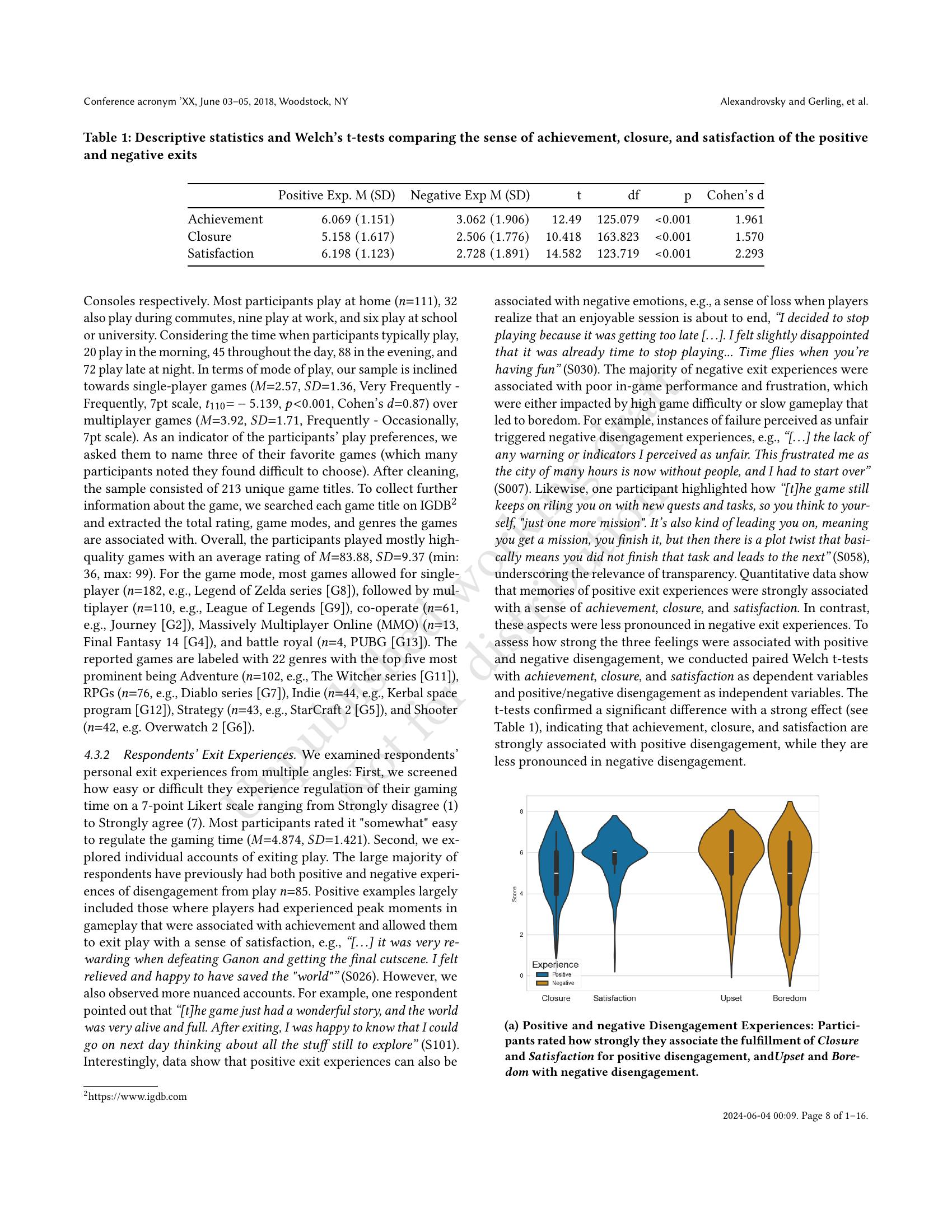 Disengagement From Games: Characterizing the Experience and Process of ...