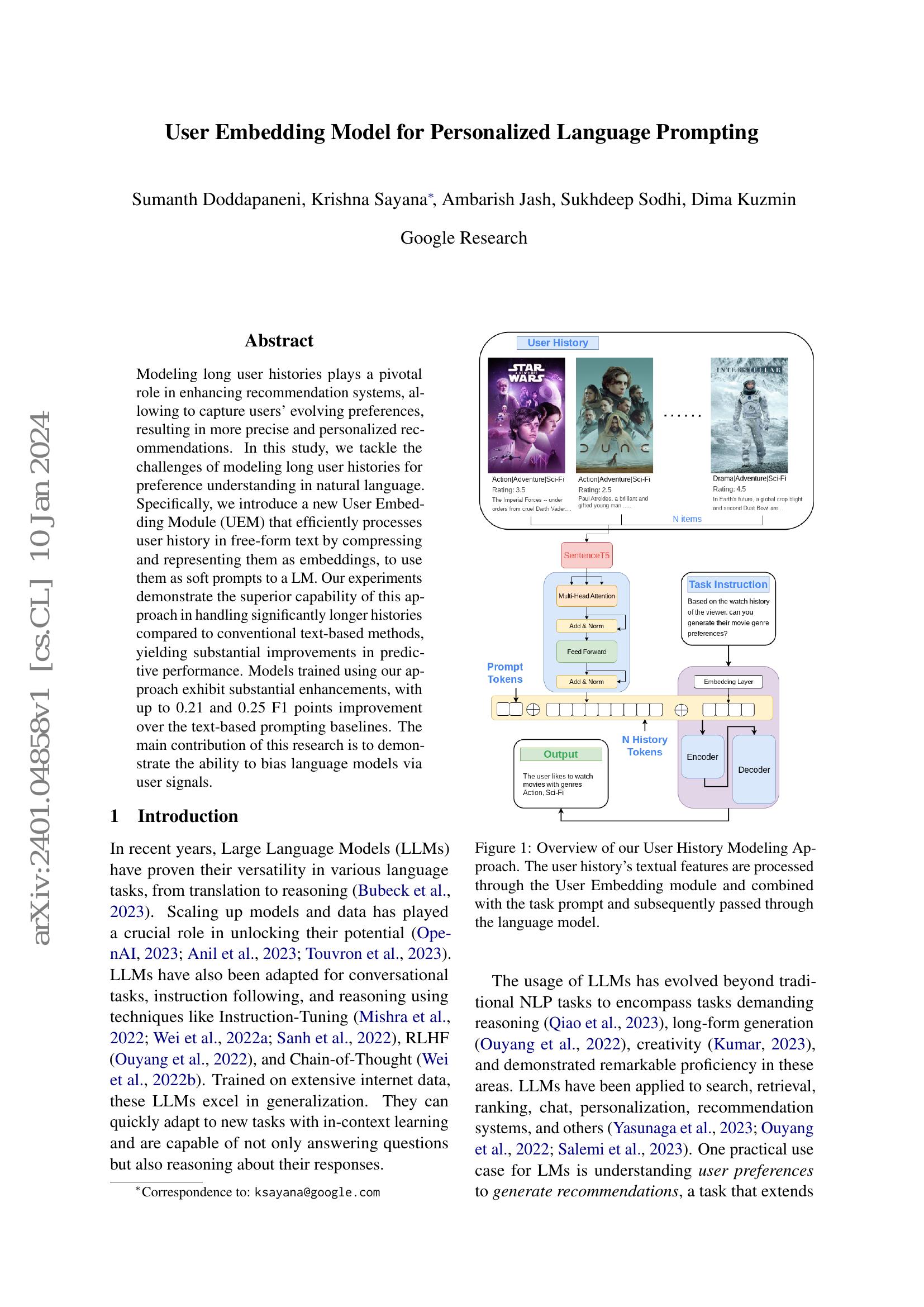 User Embedding Model for Personalized Language Prompting - 智源社区论文