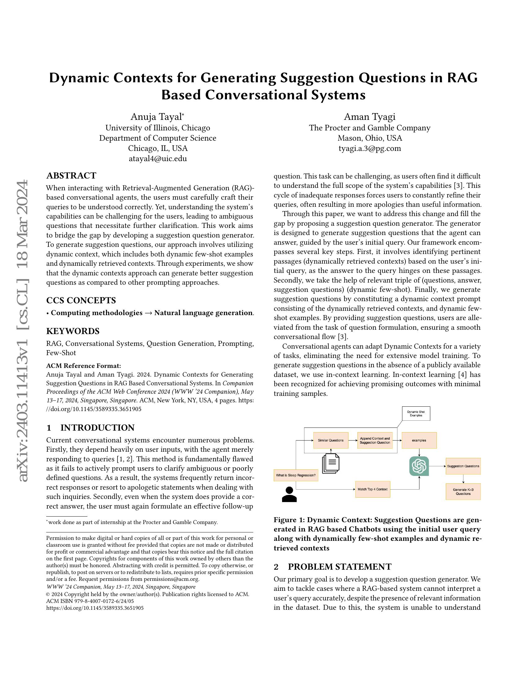 Dynamic Contexts for Generating Suggestion Questions in RAG Based ...