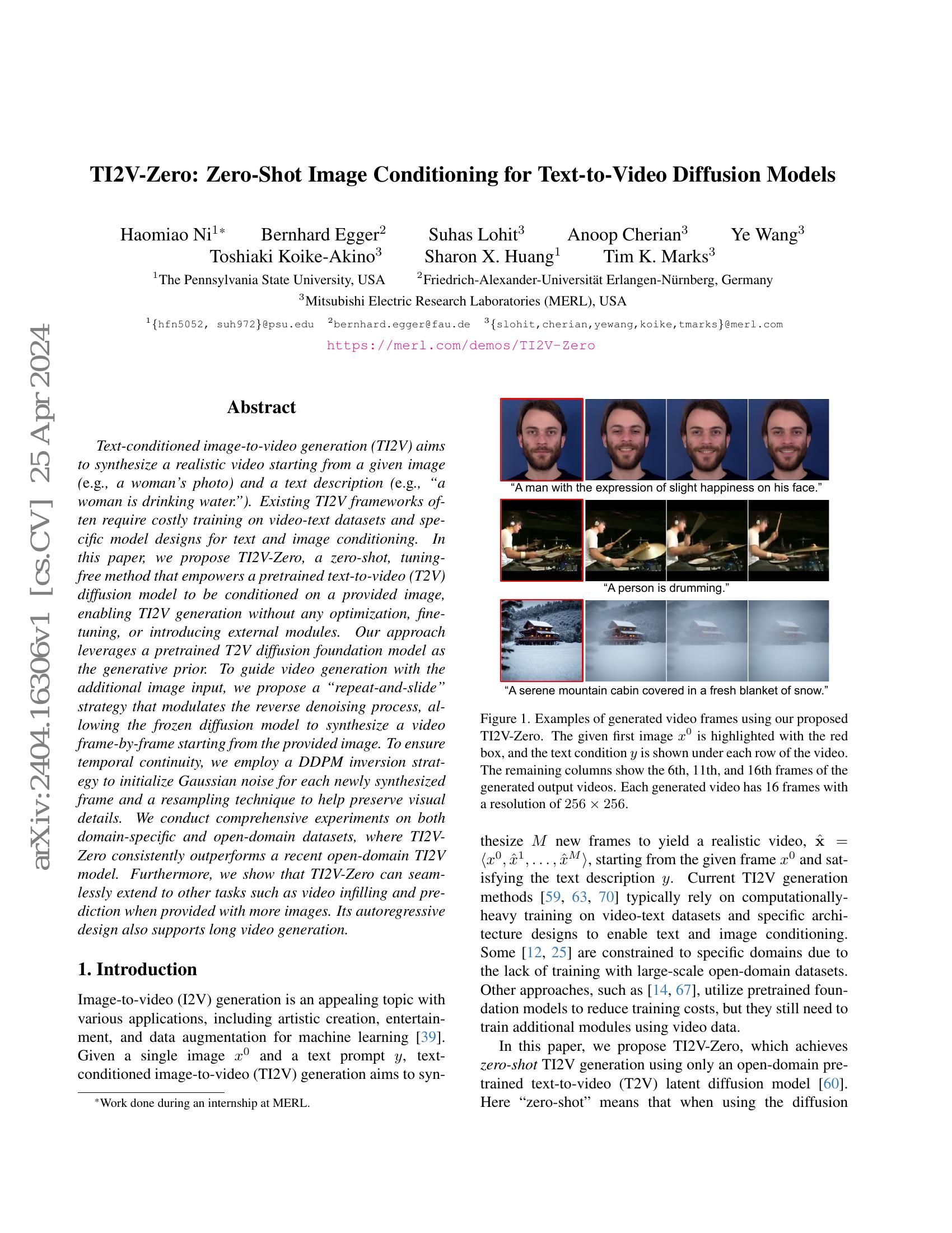 TI2V-Zero: Zero-Shot Image Conditioning for Text-to-Video Diffusion Models - 智源社区论文