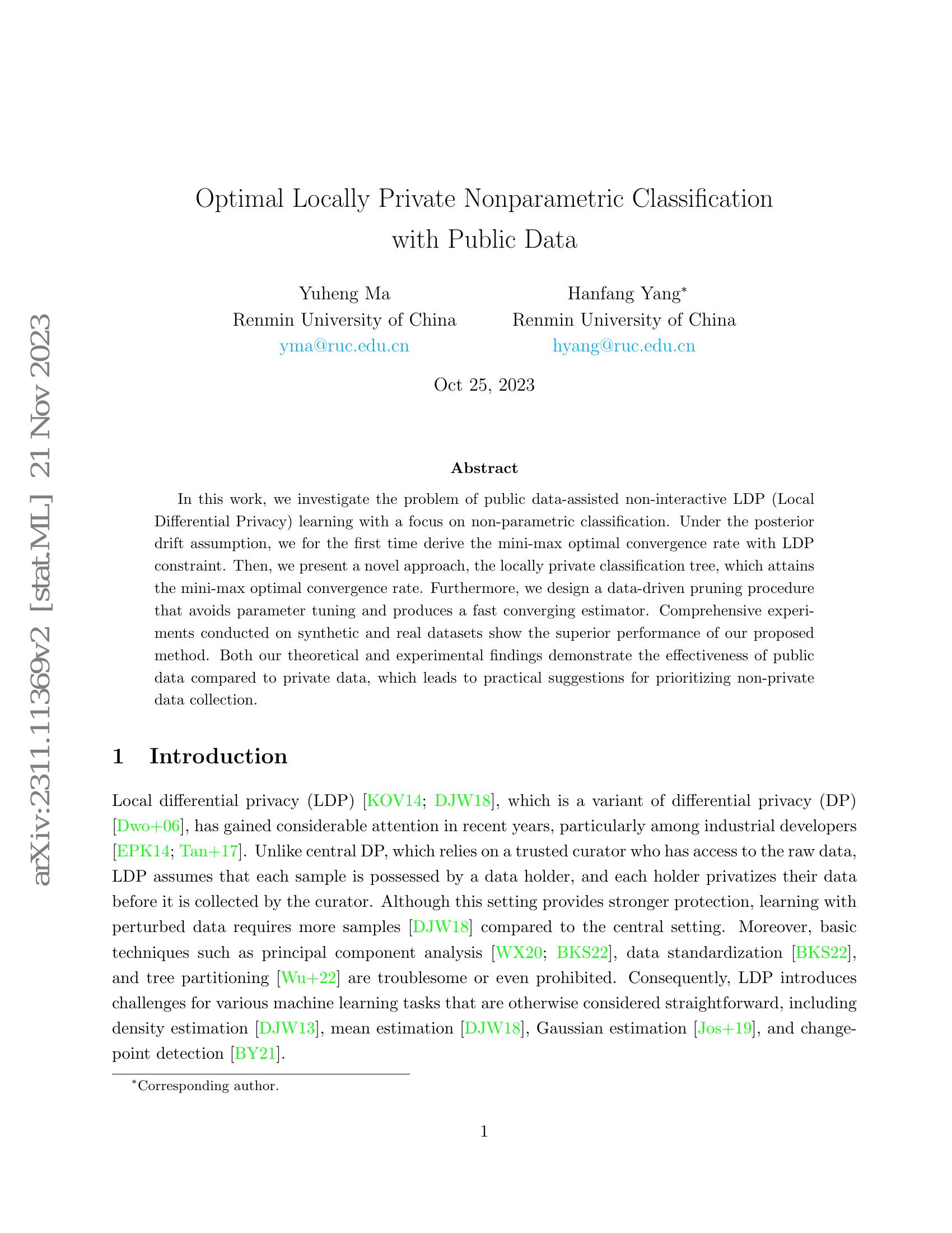 Optimal Locally Private Nonparametric Classification with Public Data - 智源社区论文