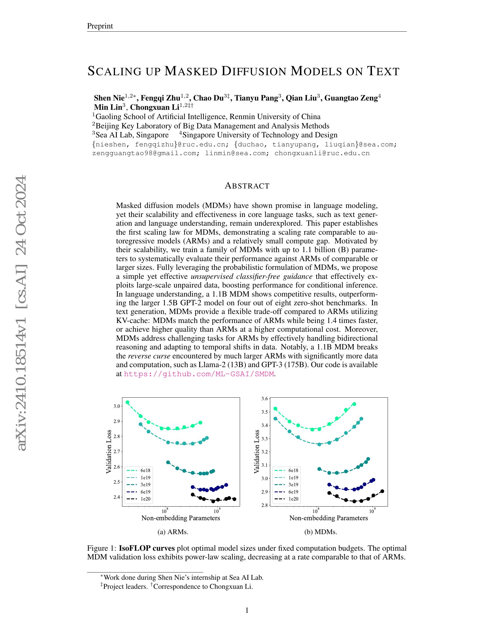 Scaling up Masked Diffusion Models on Text - 智源社区论文