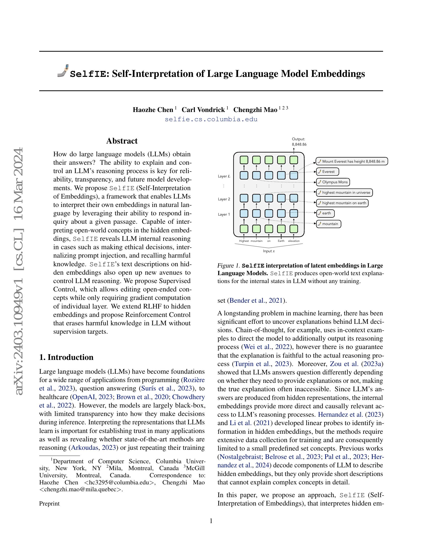 SelfIE: Self-Interpretation of Large Language Model Embeddings - 智源社区论文