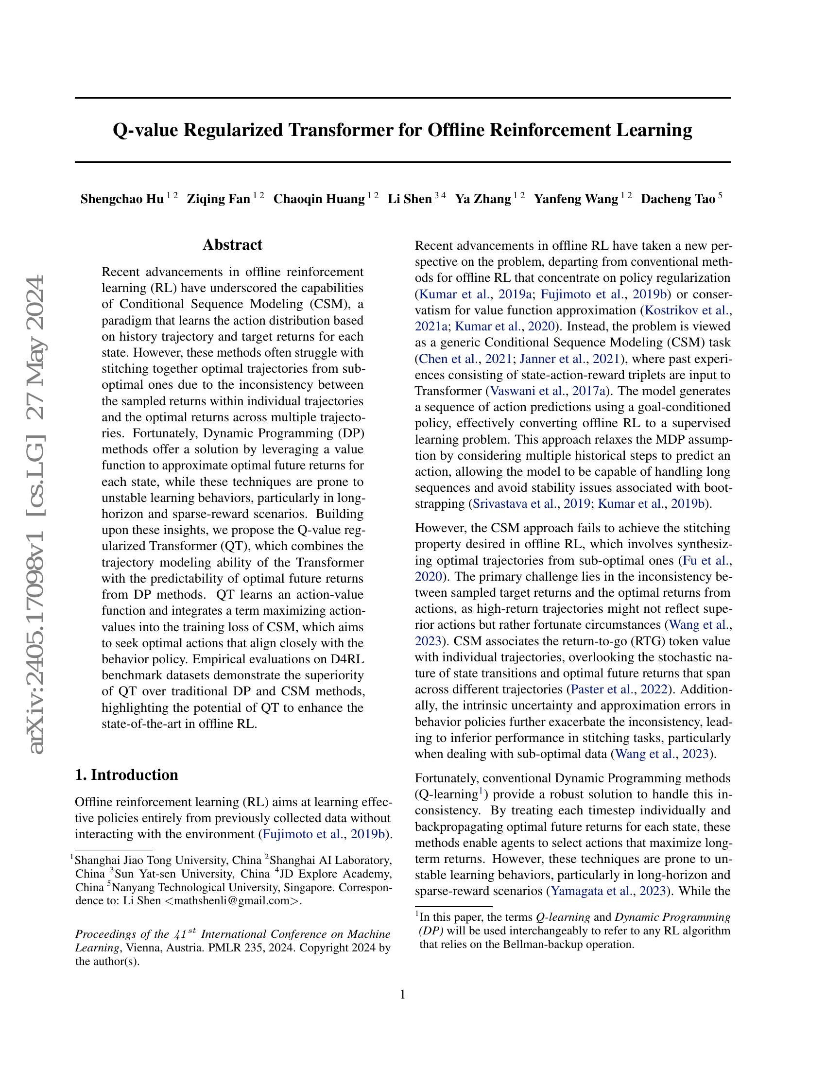 Q-value Regularized Transformer for Offline Reinforcement Learning - 智源社区论文