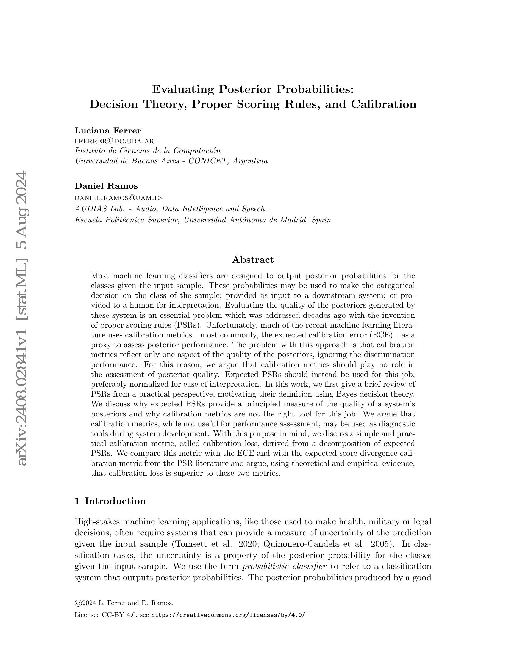 Evaluating Posterior Probabilities: Decision Theory, Proper Scoring ...
