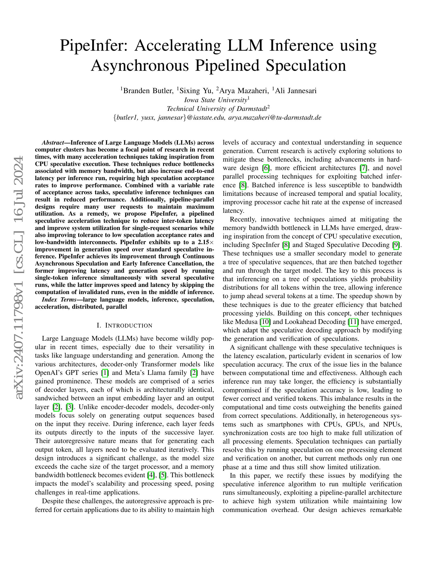 PipeInfer: Accelerating LLM Inference using Asynchronous Pipelined Speculation - 智源社区论文