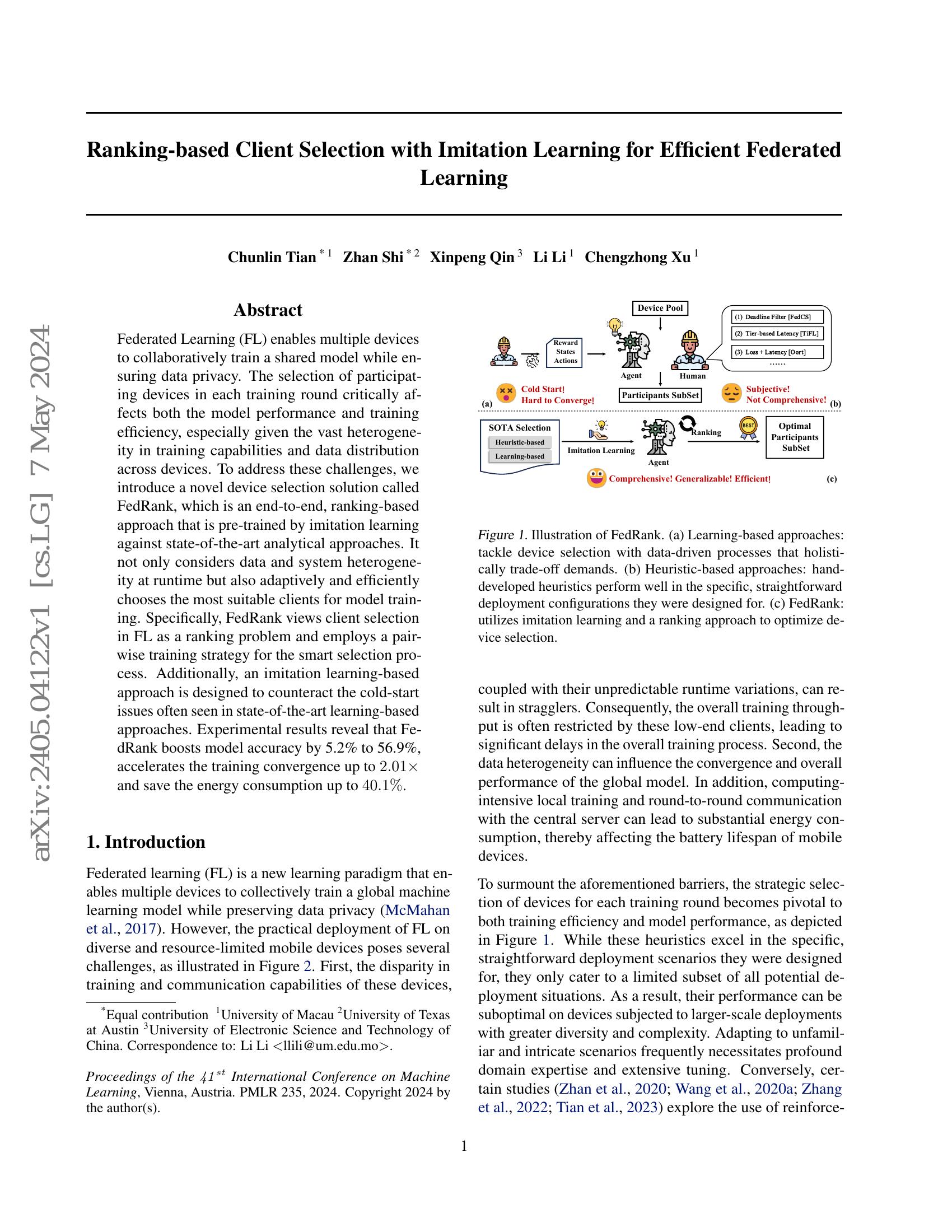 Ranking-based Client Selection with Imitation Learning for Efficient ...