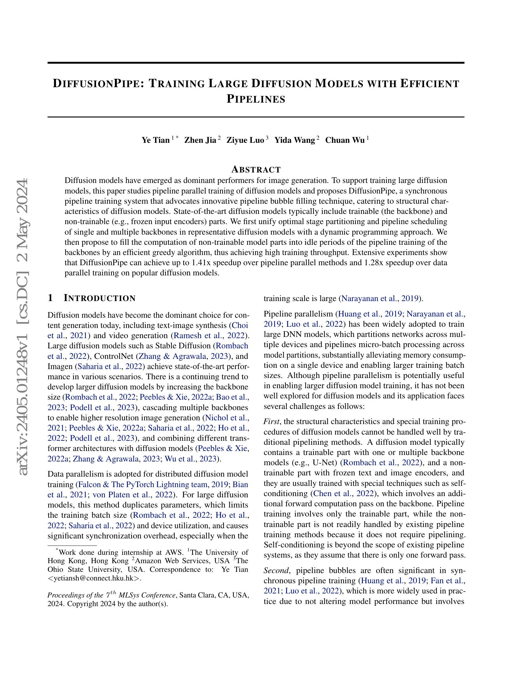 DiffusionPipe: Training Large Diffusion Models with Efficient Pipelines - 智源社区论文