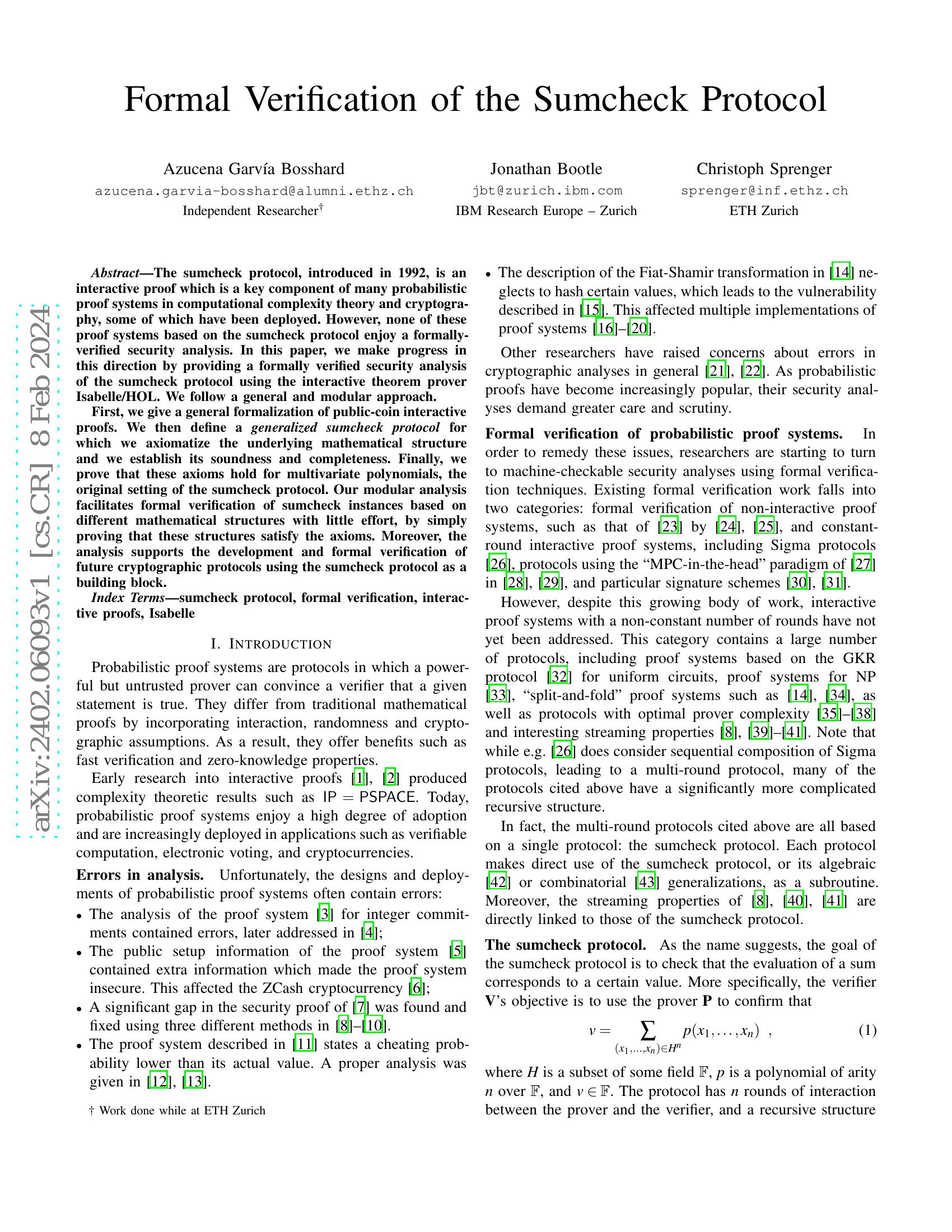 Formal Verification of the Sumcheck Protocol - 智源社区论文