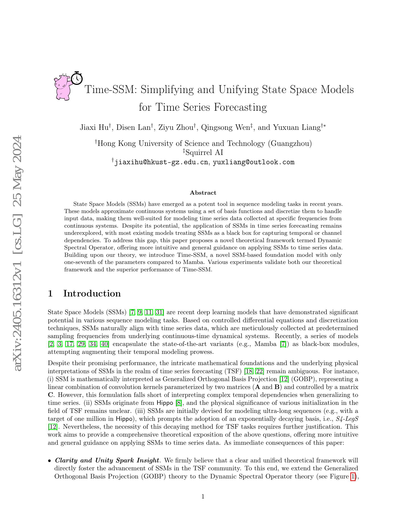 Time-SSM: Simplifying and Unifying State Space Models for Time Series Forecasting - 智源社区论文