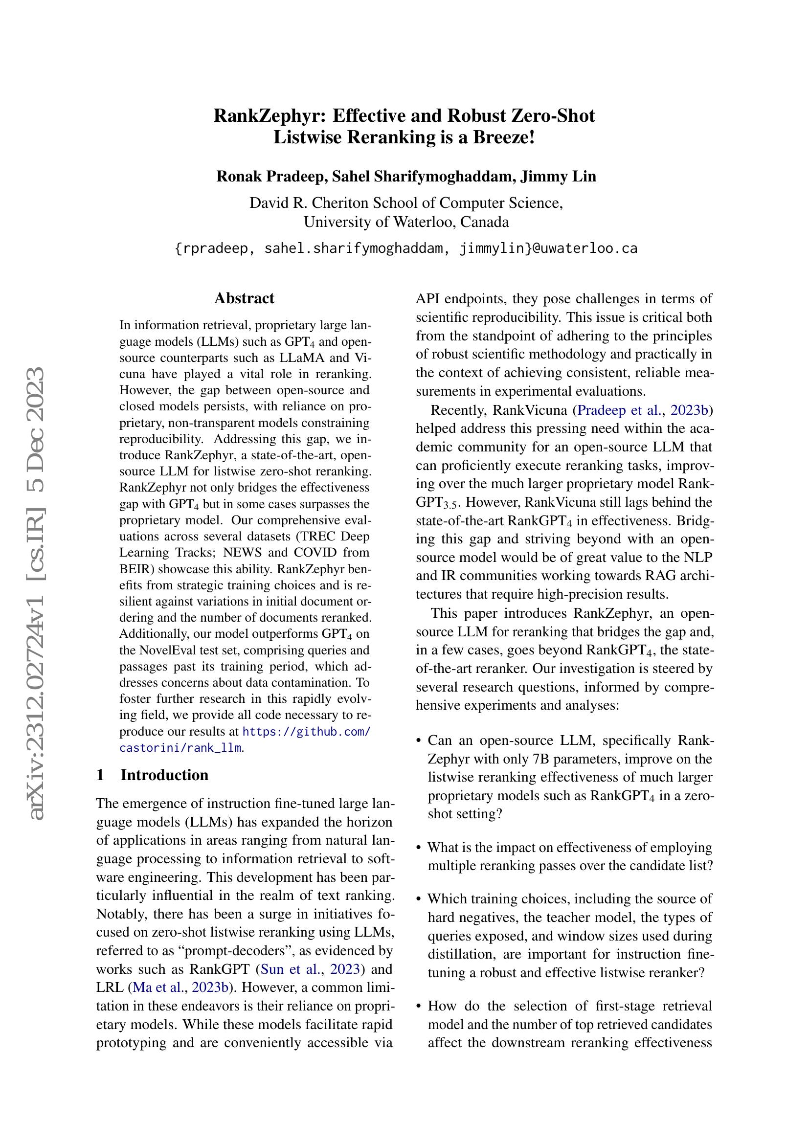 RankZephyr: Effective and Robust Zero-Shot Listwise Reranking is a Breeze! - 智源社区论文