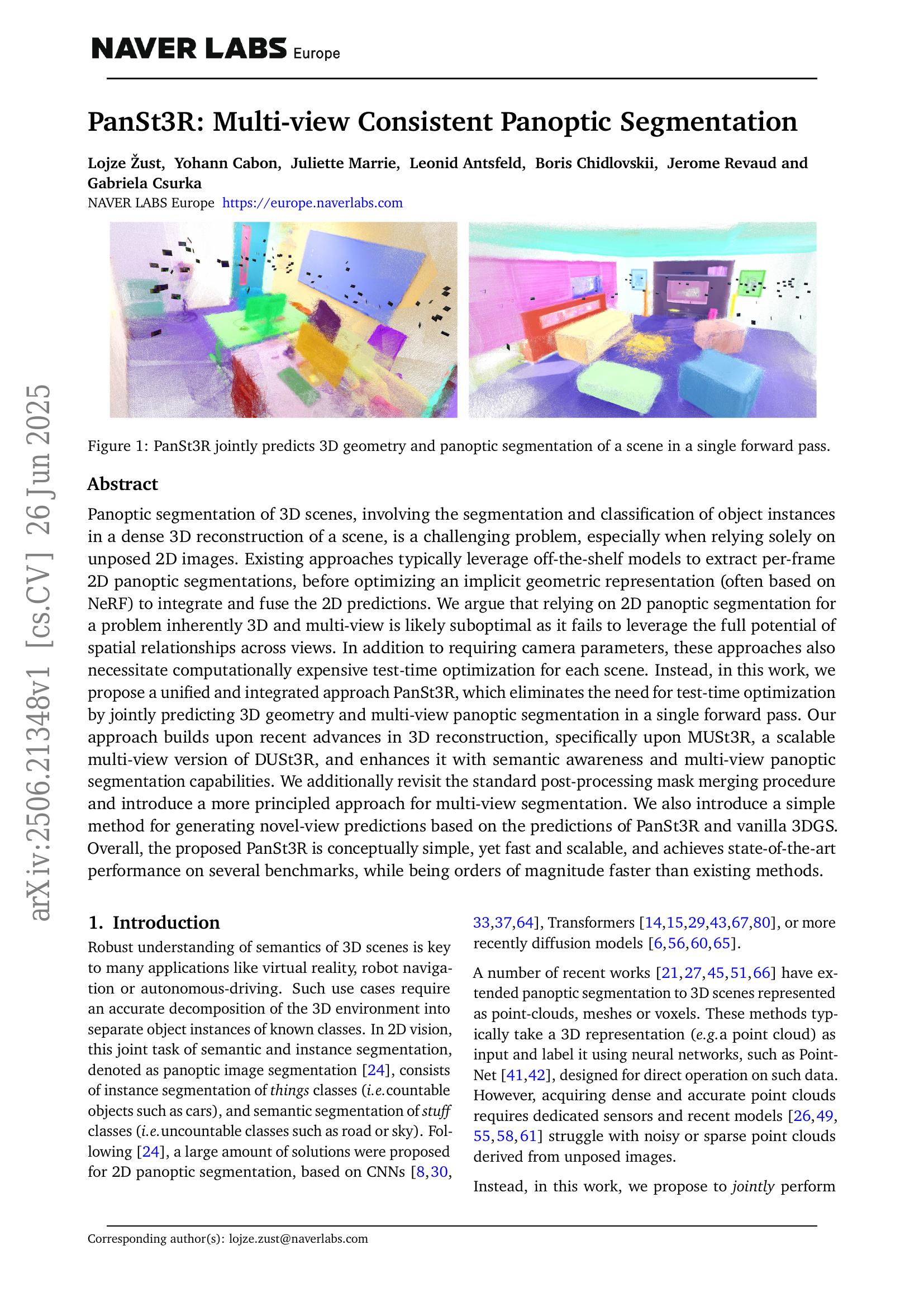 PanSt3R: Multi-view Consistent Panoptic Segmentation - 智源社区论文