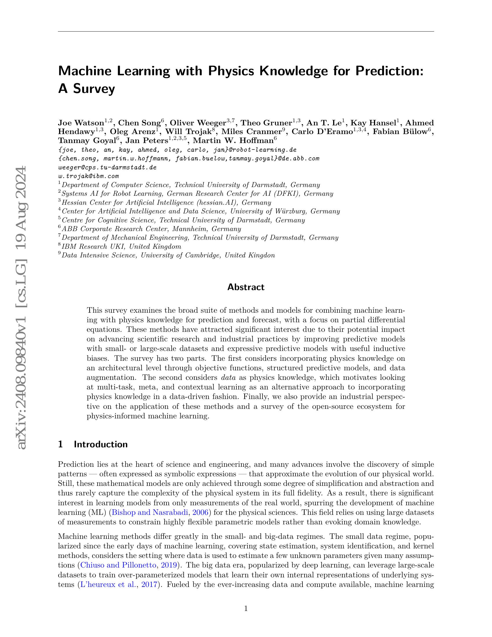 Machine Learning with Physics Knowledge for Prediction: A Survey - 智源社区论文