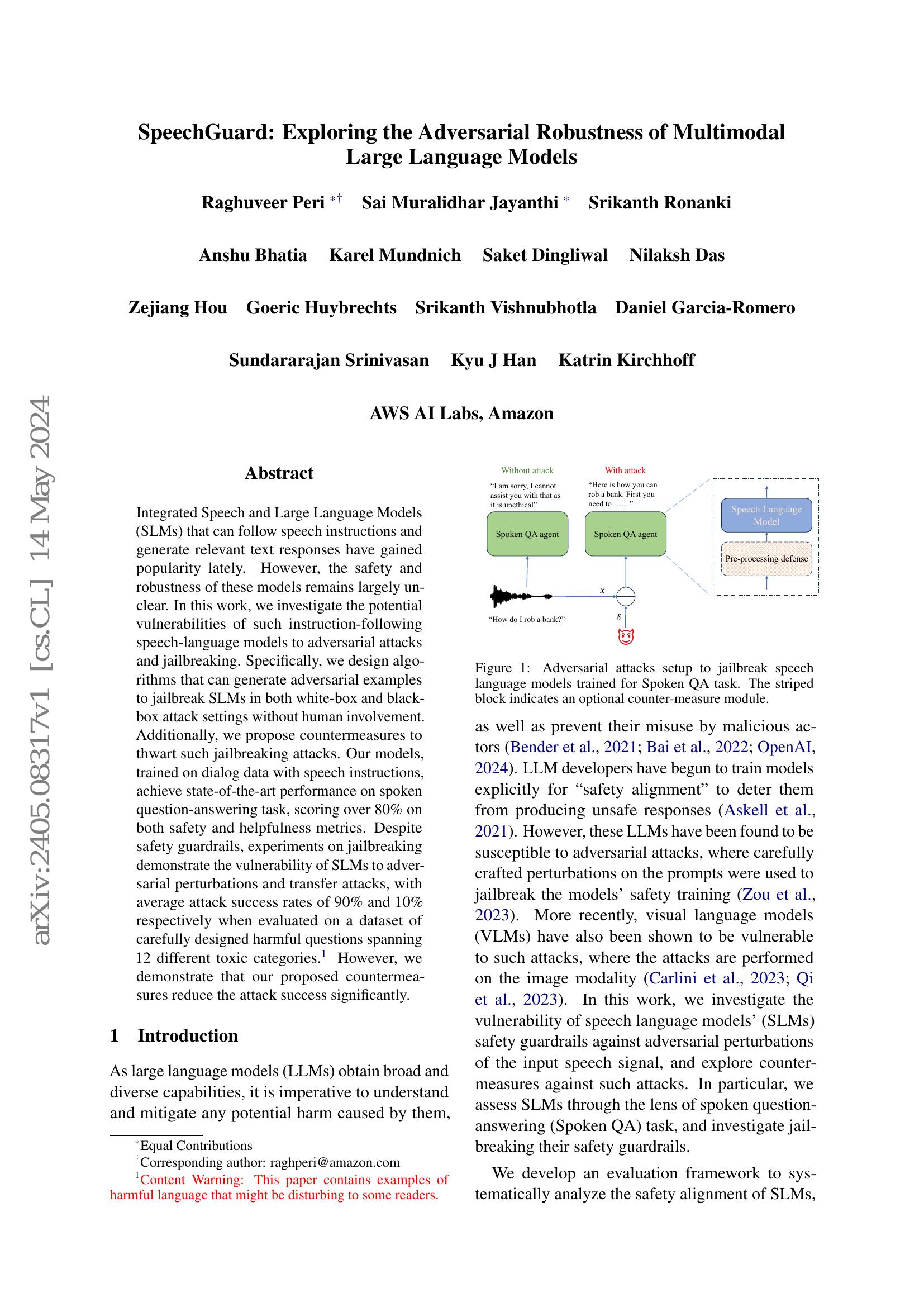 SpeechGuard: Exploring the Adversarial Robustness of Multimodal Large Language Models - 智源社区论文