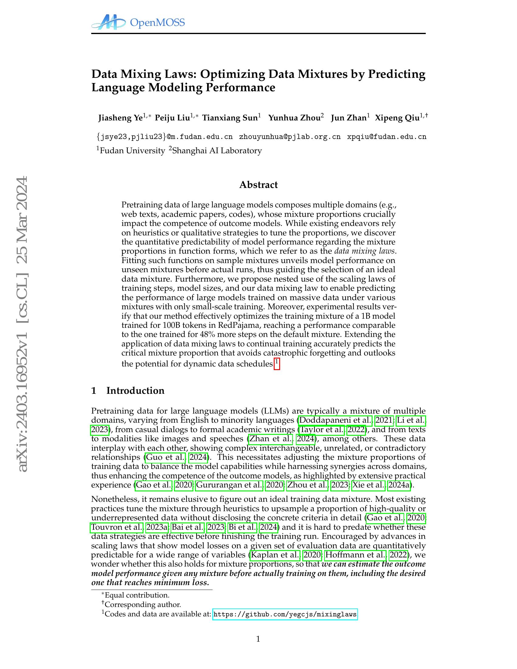 Data Mixing Laws: Optimizing Data Mixtures by Predicting Language Modeling Performance - 智源社区论文