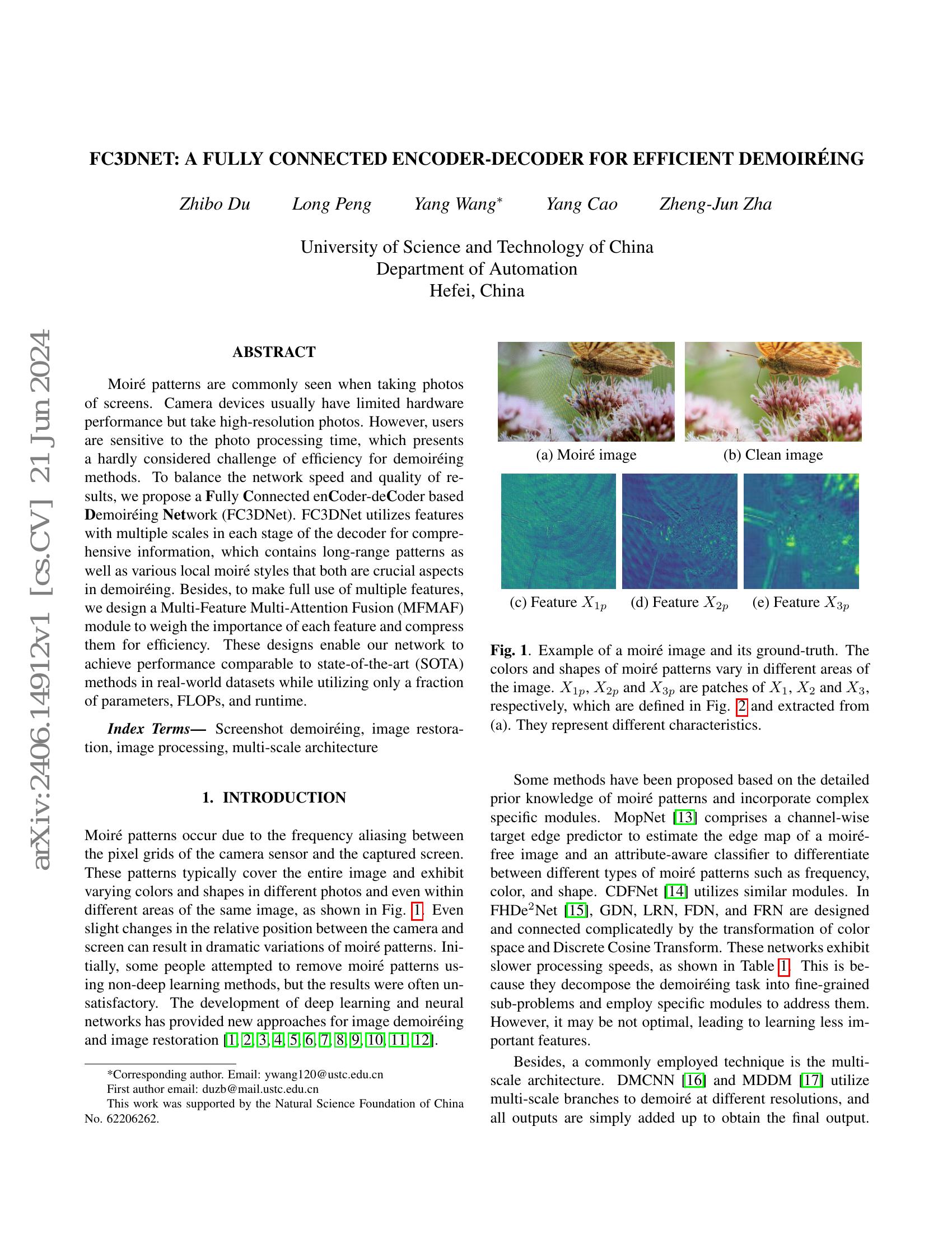 FC3DNet: A Fully Connected Encoder-Decoder for Efficient Demoir'eing ...
