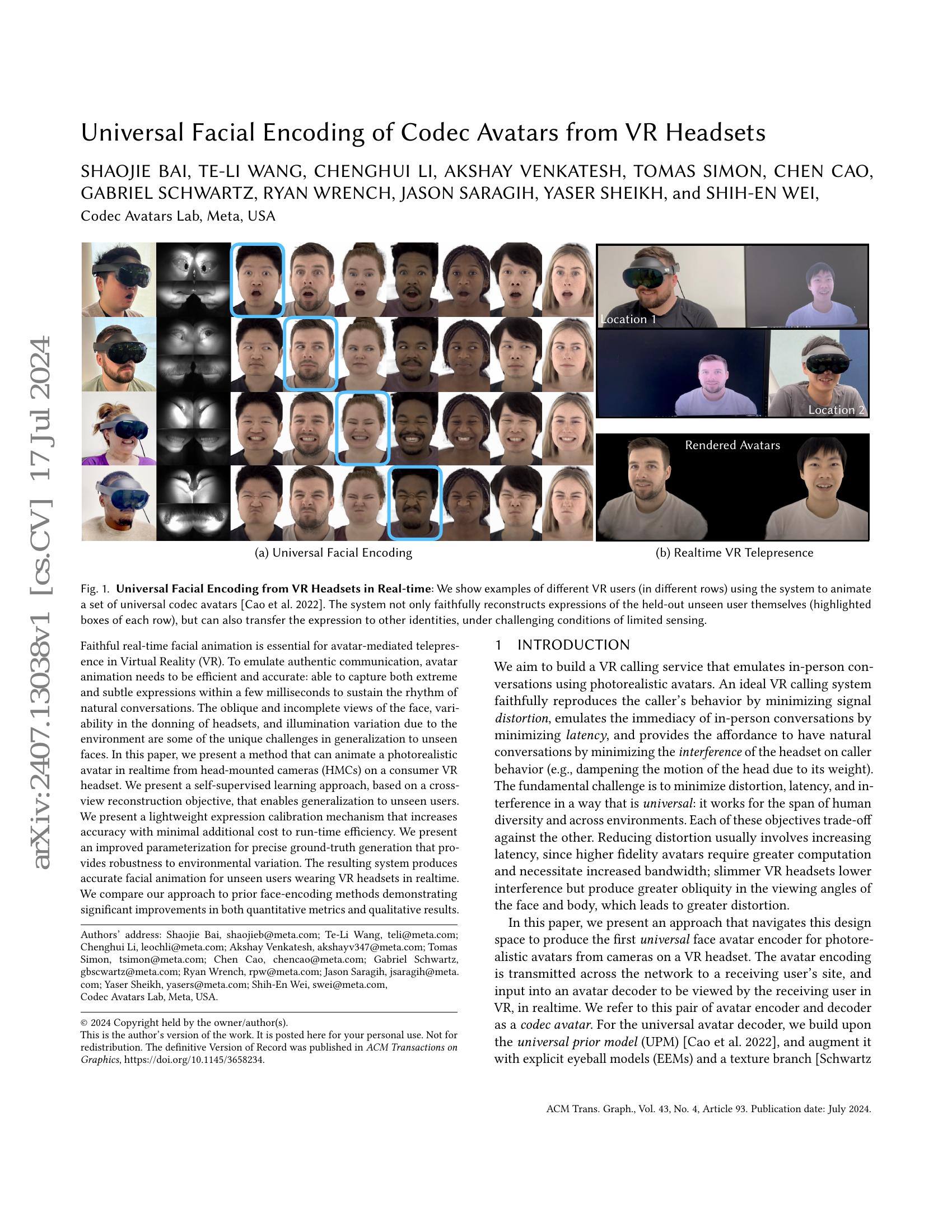 Universal Facial Encoding of Codec Avatars from VR Headsets - 智源社区论文