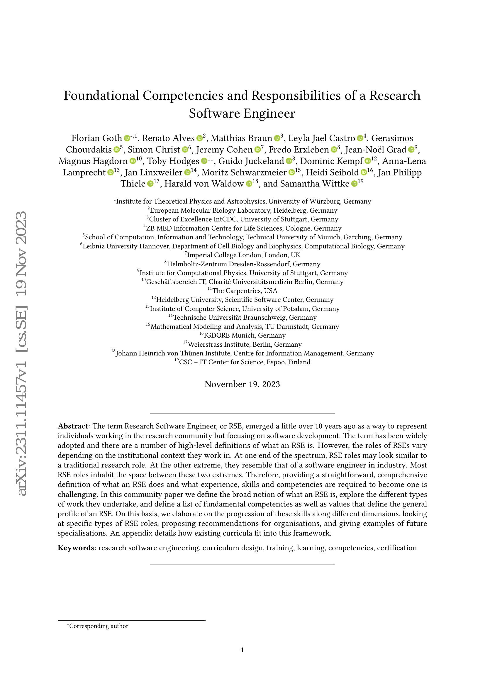 Foundational Competencies and Responsibilities of a Research Software ...