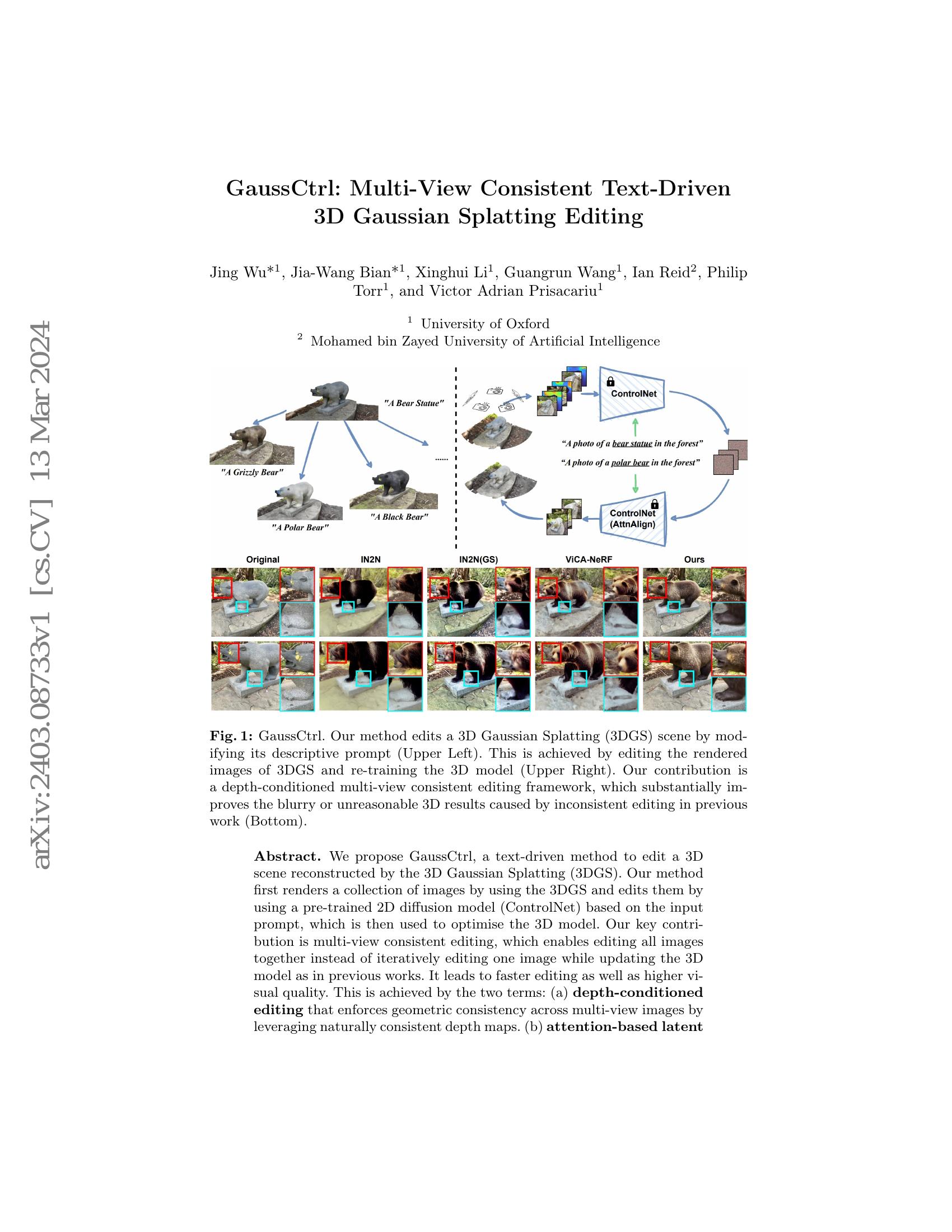 GaussCtrl: Multi-View Consistent Text-Driven 3D Gaussian Splatting Editing - 智源社区论文