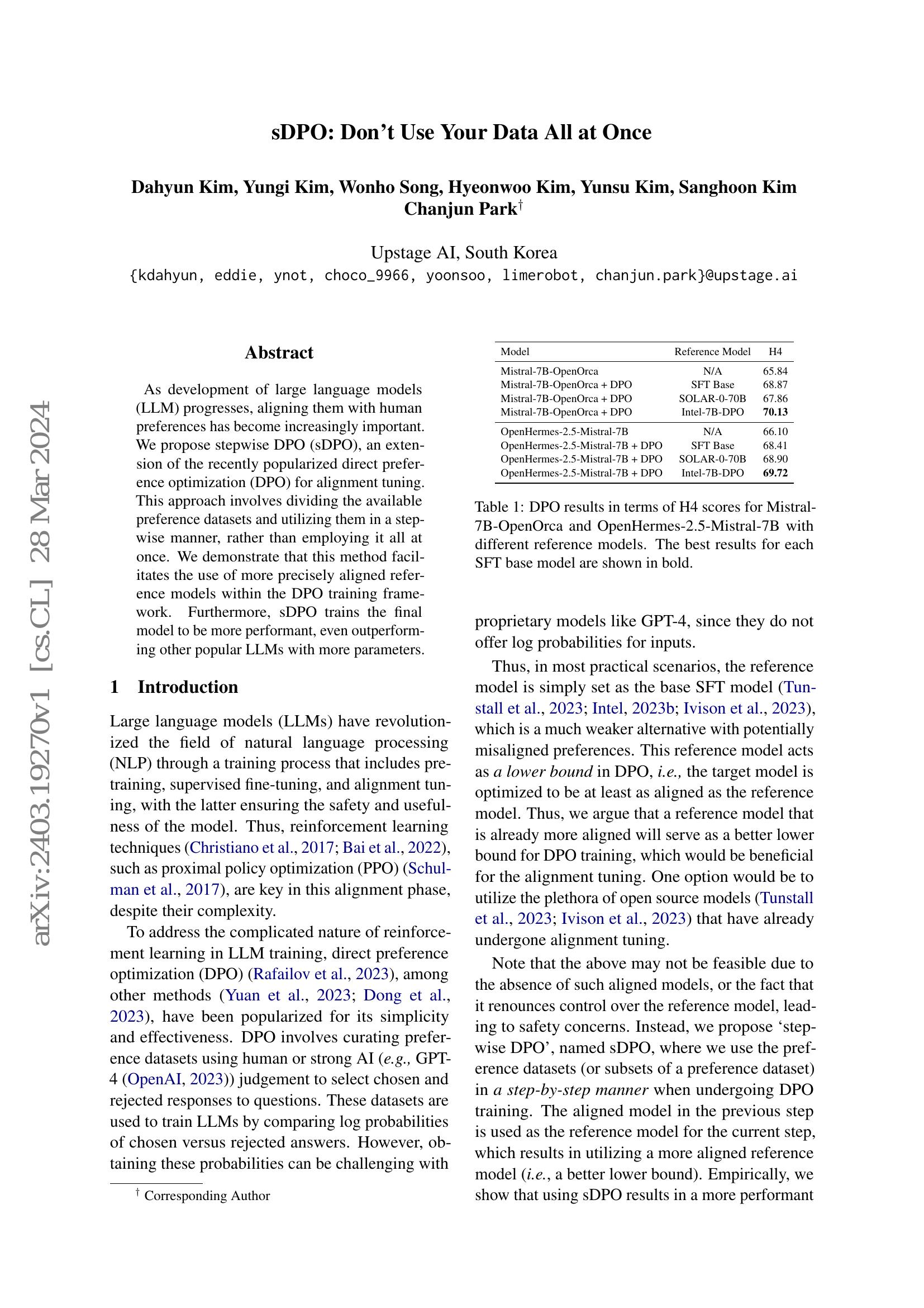 sDPO: Don't Use Your Data All at Once - 智源社区论文