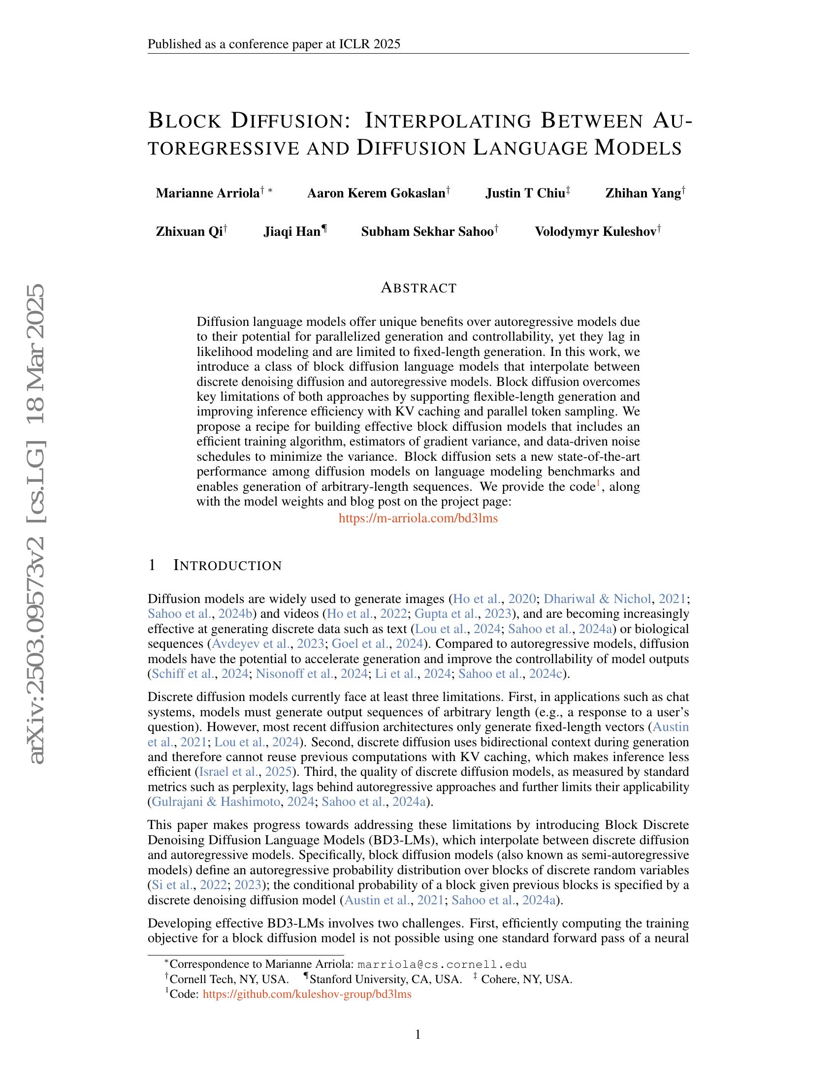 Block Diffusion: Interpolating Between Autoregressive and Diffusion Language Models - 智源社区论文