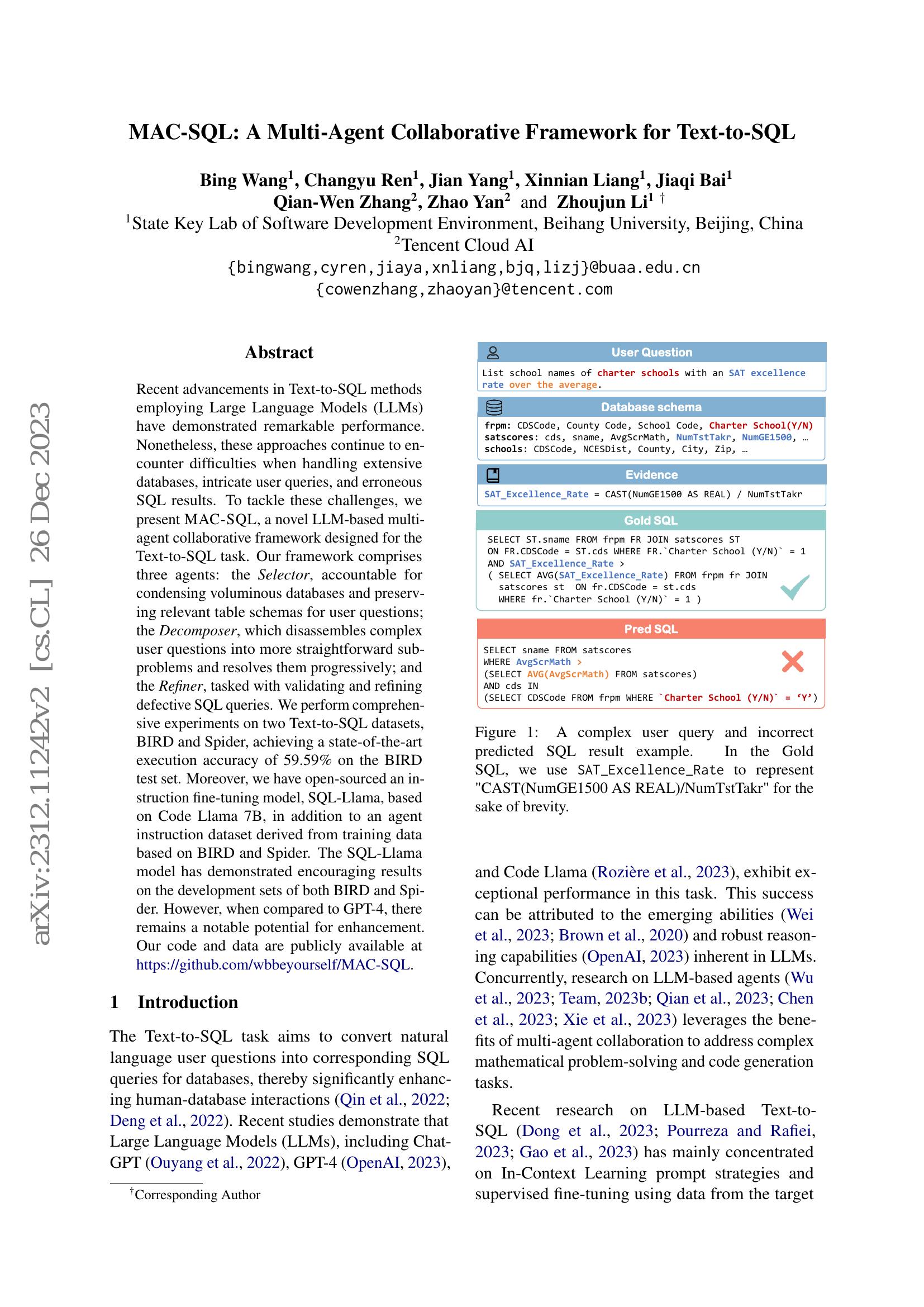 MAC-SQL: A Multi-Agent Collaborative Framework for Text-to-SQL - 智源社区论文
