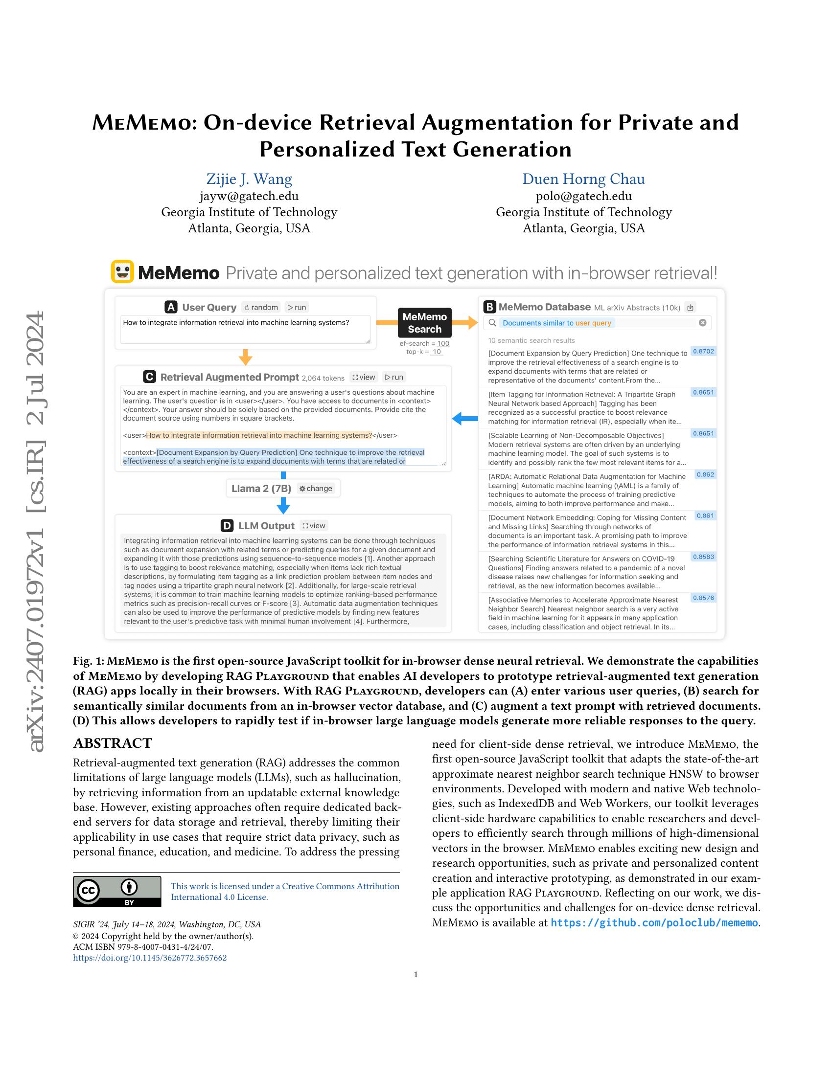 MeMemo: On-device Retrieval Augmentation for Private and Personalized ...