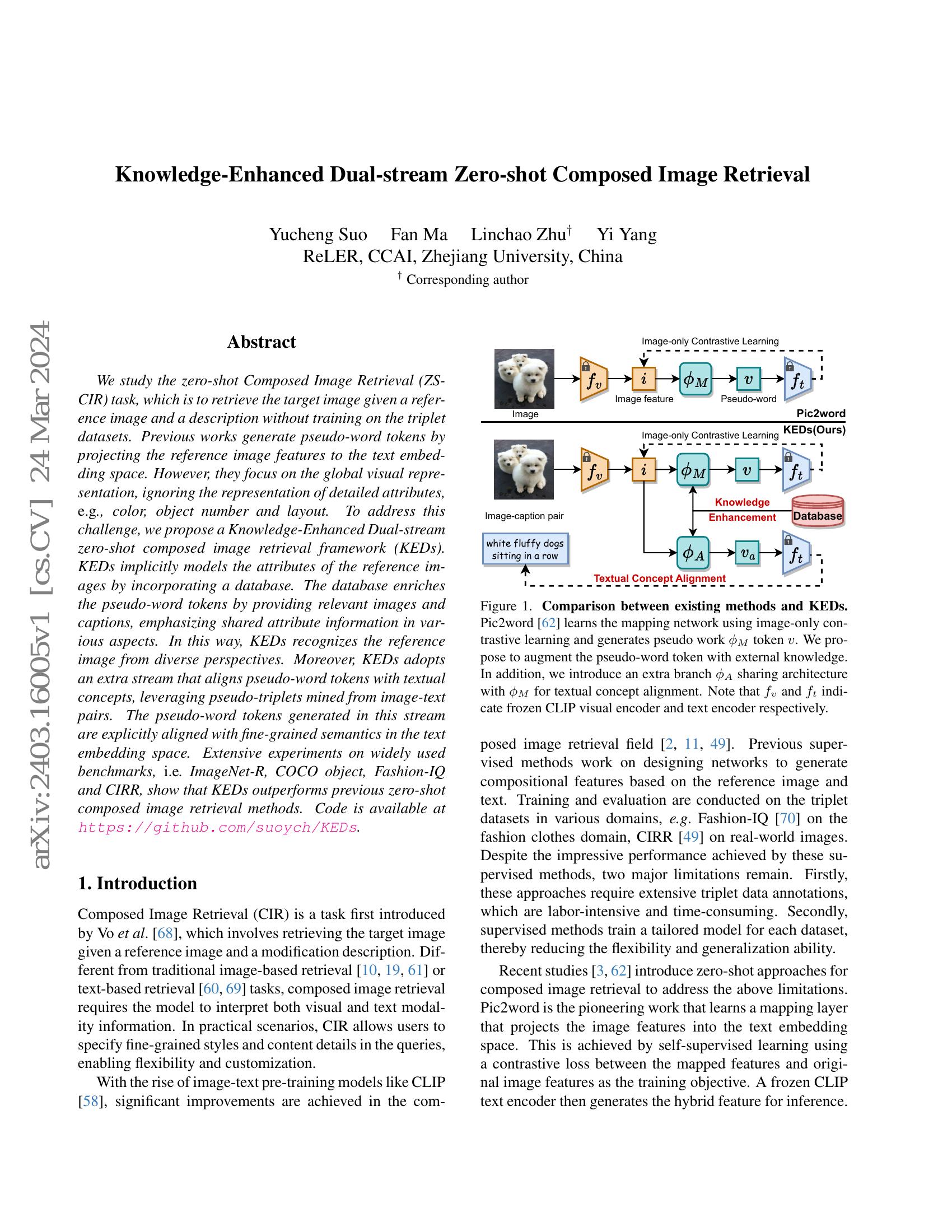 Knowledge-Enhanced Dual-stream Zero-shot Composed Image Retrieval - 智源社区论文