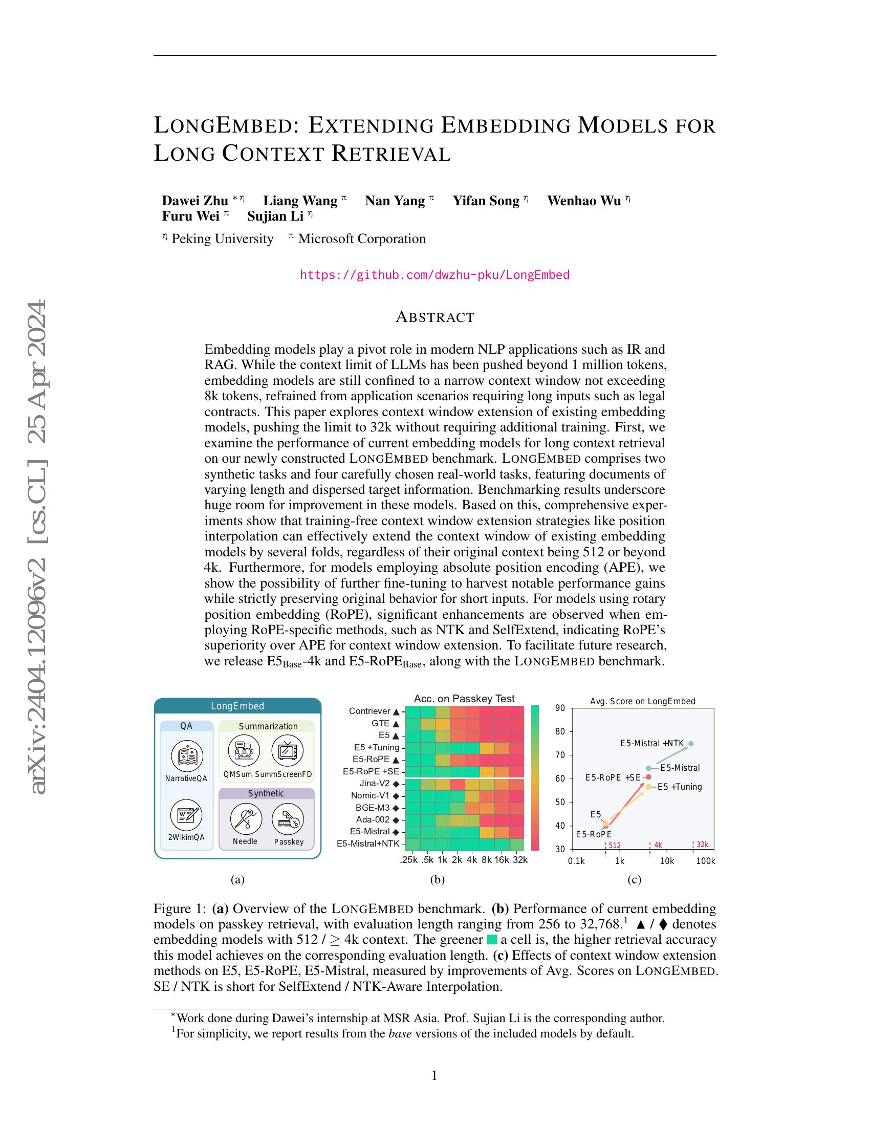 LongEmbed: Extending Embedding Models for Long Context Retrieval - 智源社区论文