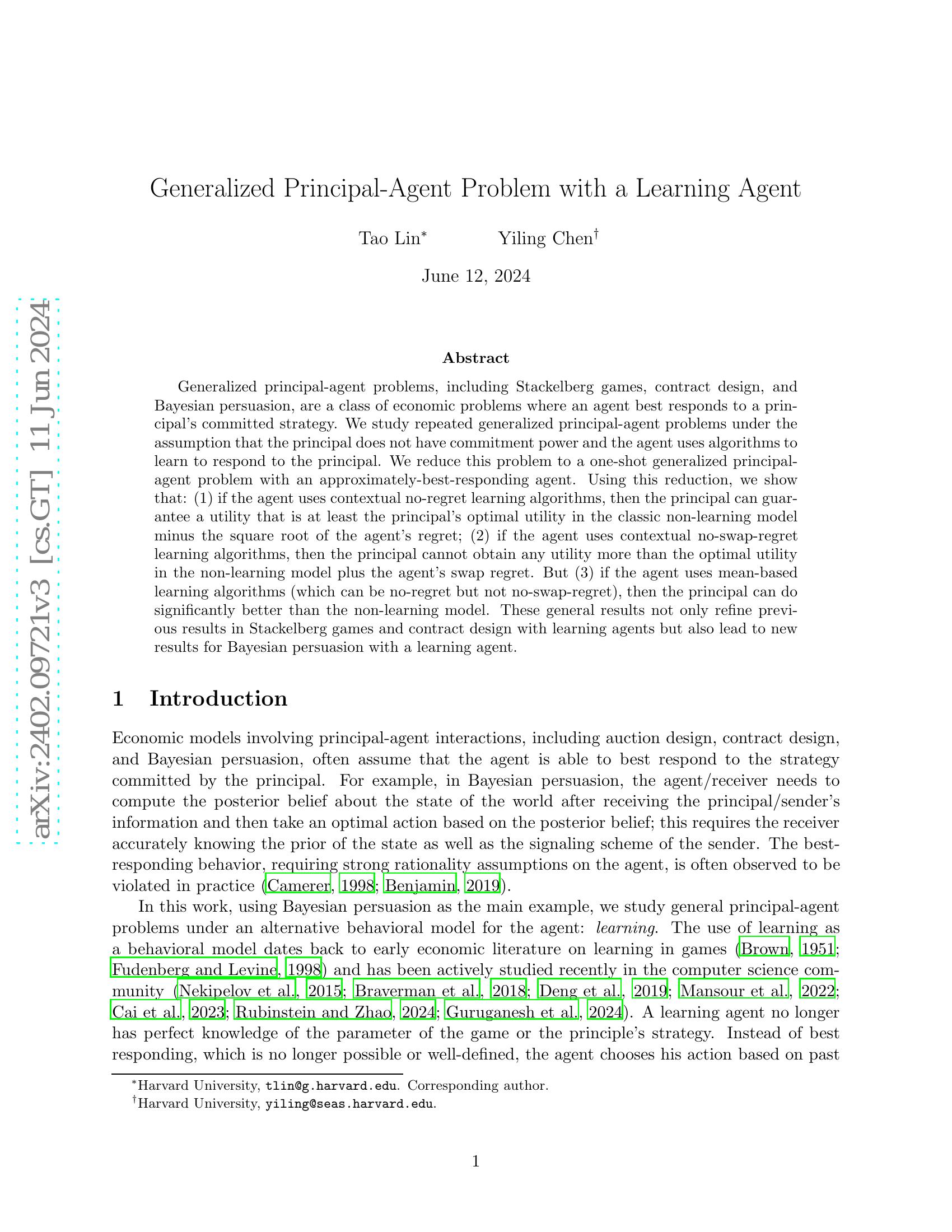 Generalized Principal-Agent Problem with a Learning Agent - 智源社区论文