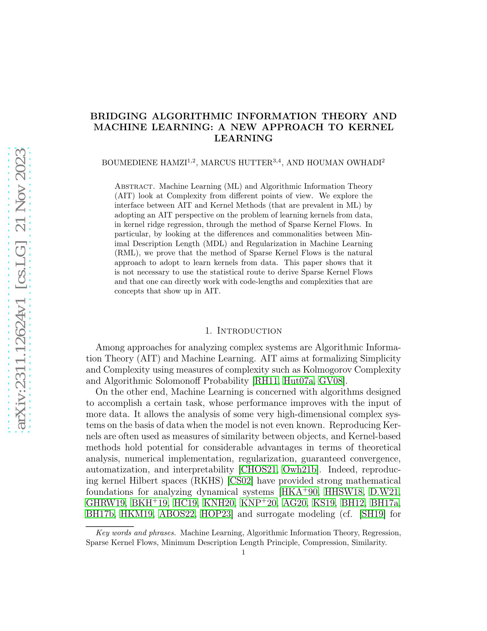 Bridging Algorithmic Information Theory and Machine Learning: A New Approach to Kernel Learning ...