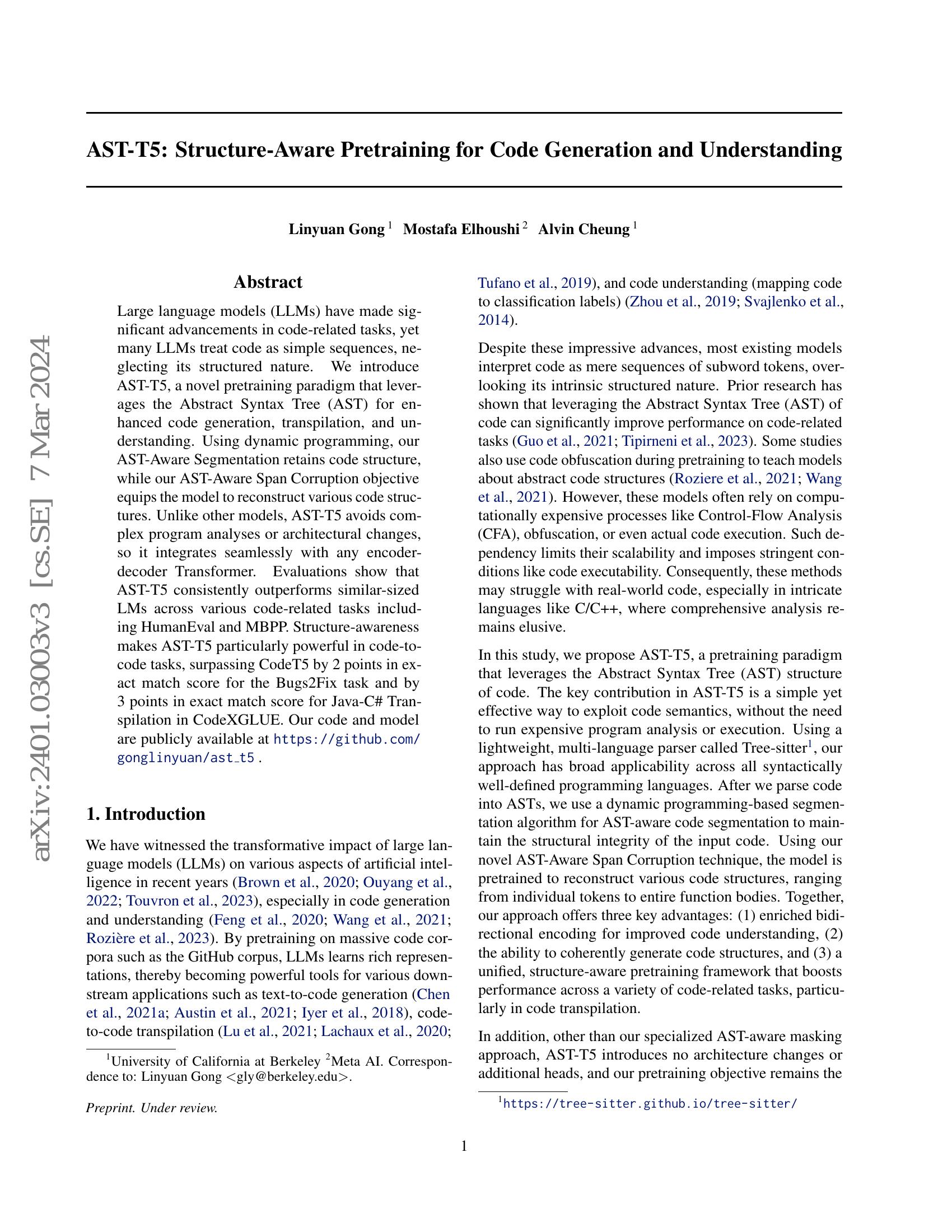 AST-T5: Structure-Aware Pretraining for Code Generation and Understanding - 智源社区论文
