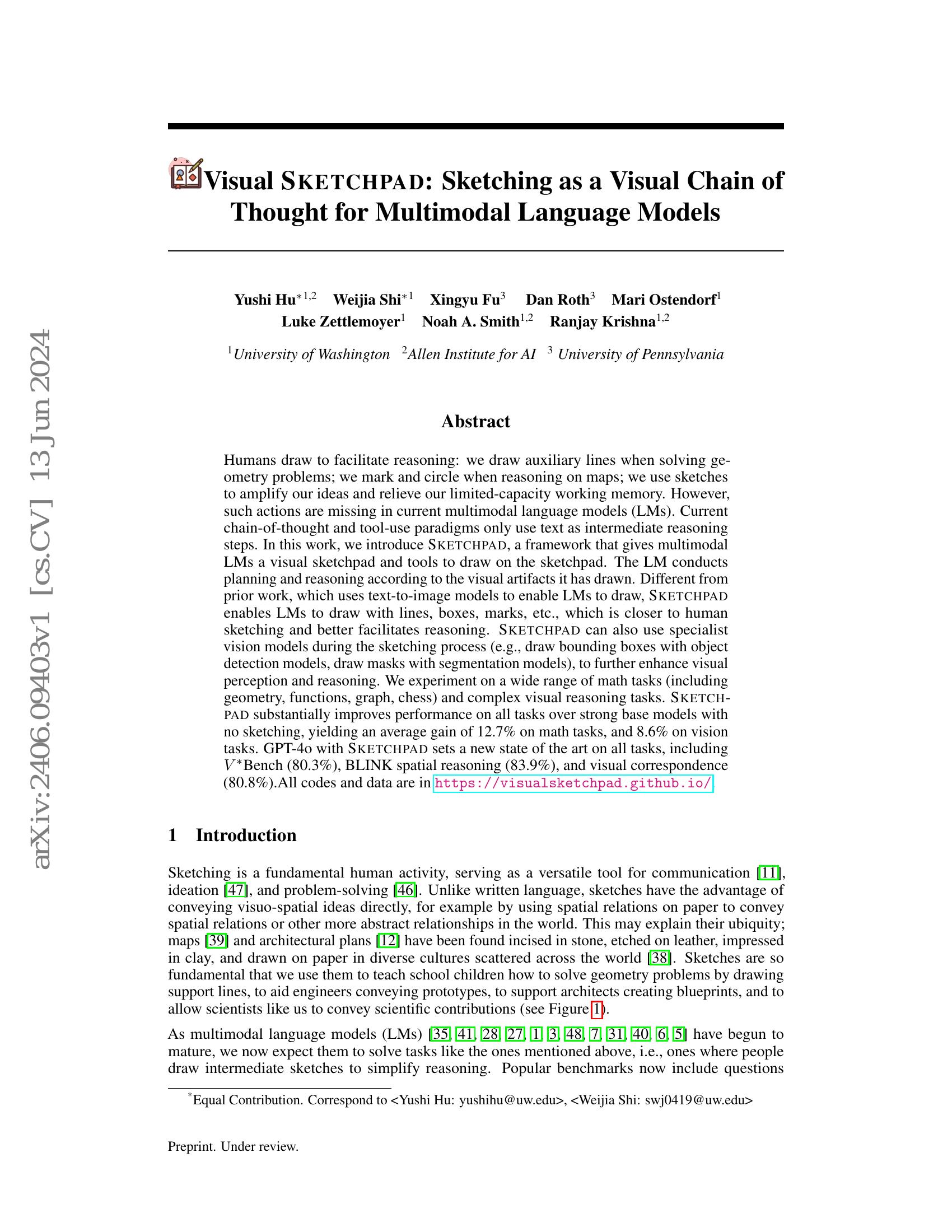 Visual Sketchpad: Sketching as a Visual Chain of Thought for Multimodal ...
