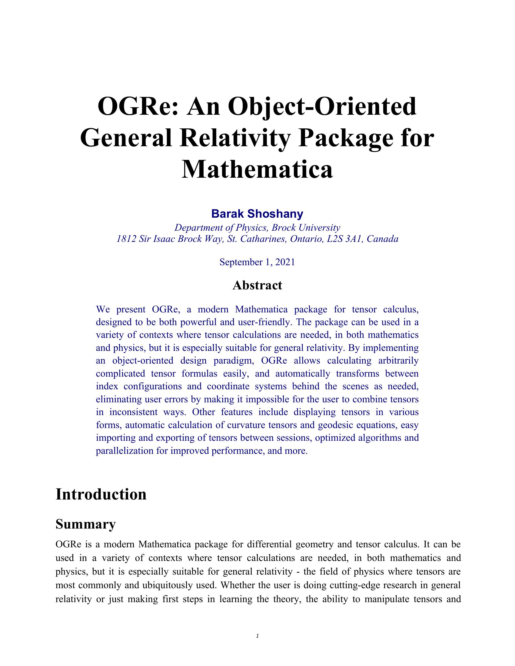 OGRe: An Object-Oriented General Relativity Package for Mathematica - 智 ...