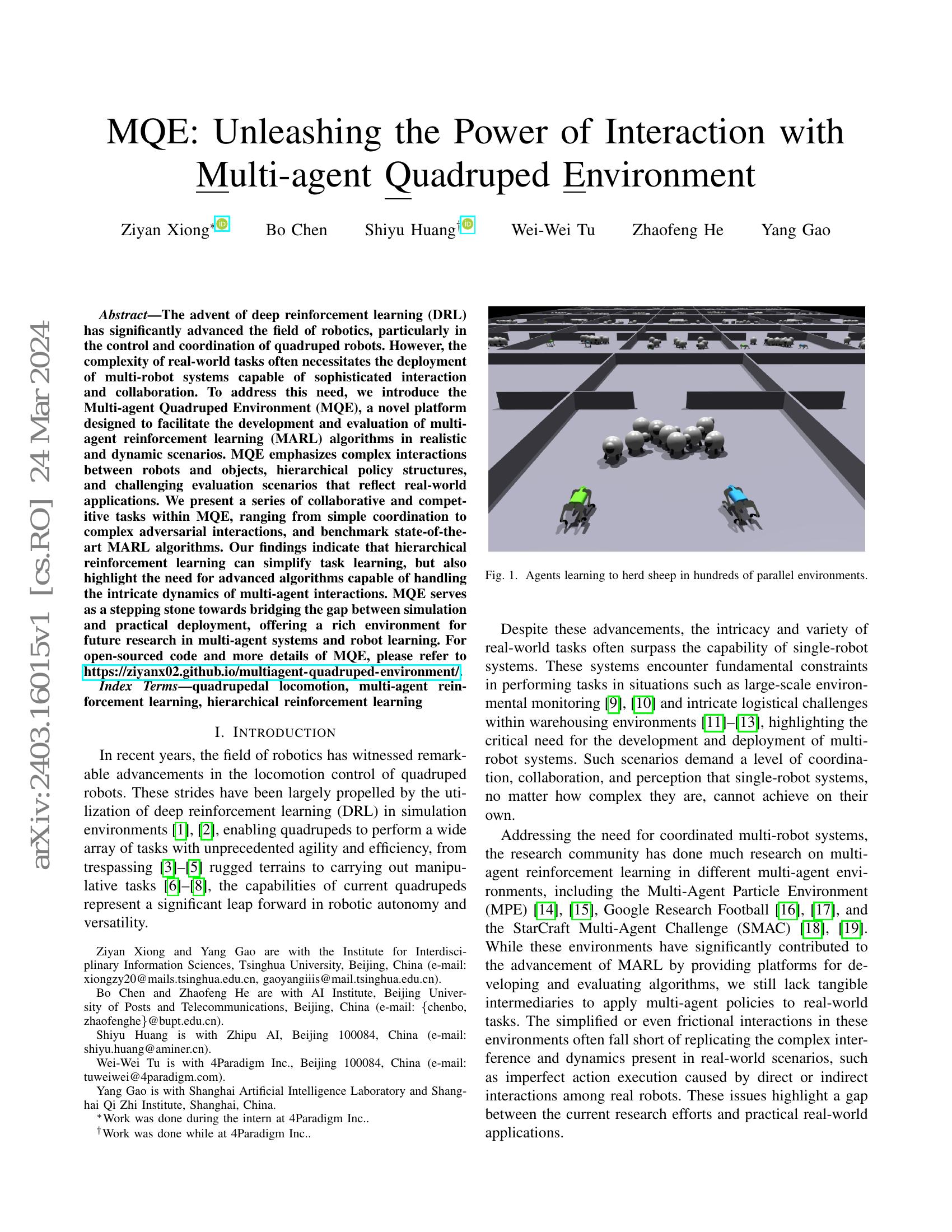 MQE: Unleashing the Power of Interaction with Multi-agent Quadruped Environment - 智源社区论文