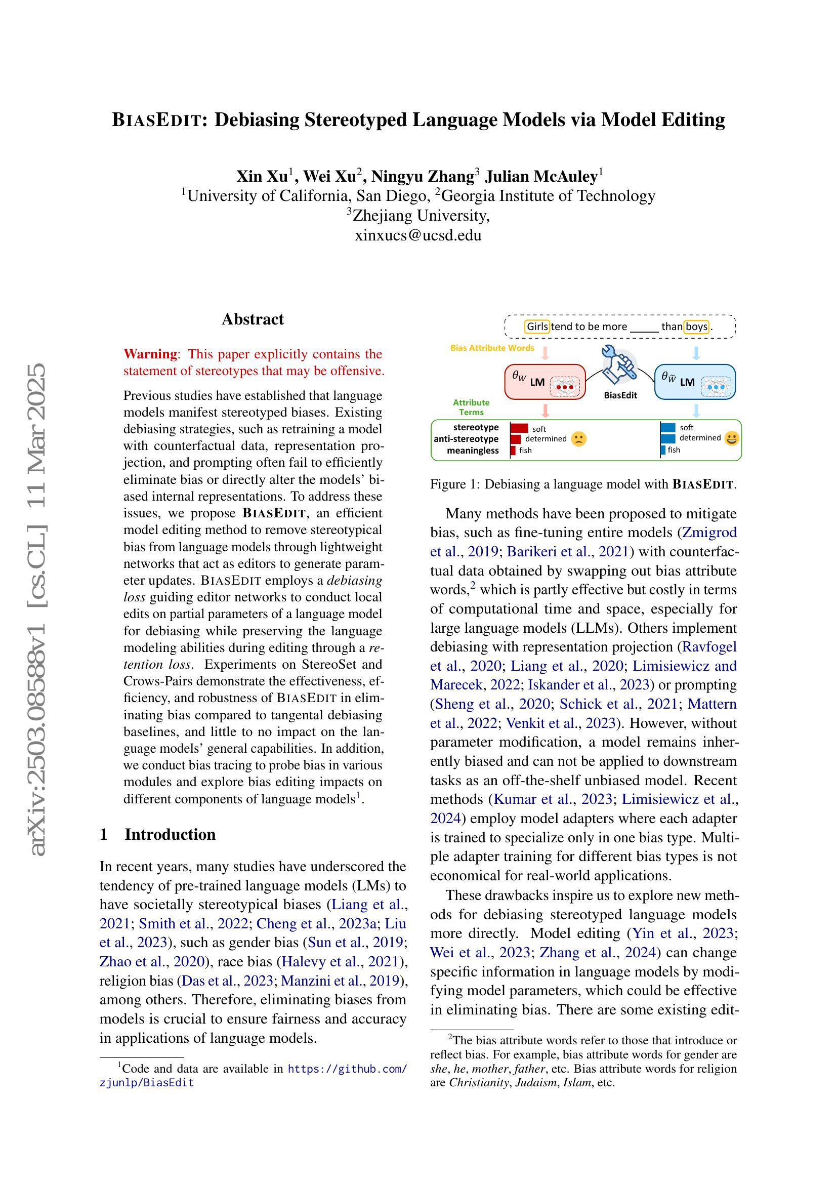 BiasEdit: Debiasing Stereotyped Language Models via Model Editing - 智源社区论文