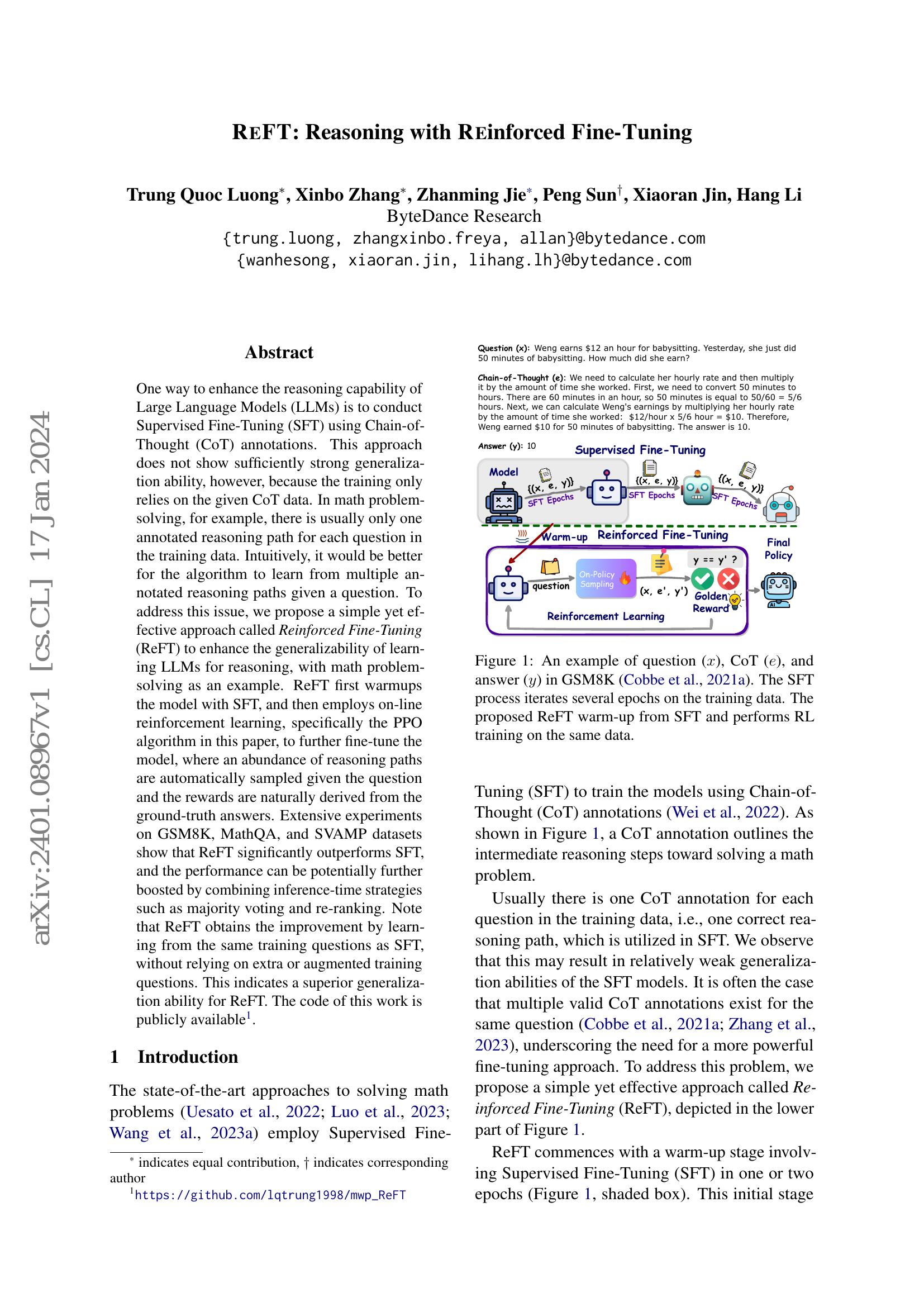 ReFT: Reasoning with Reinforced Fine-Tuning - 智源社区论文