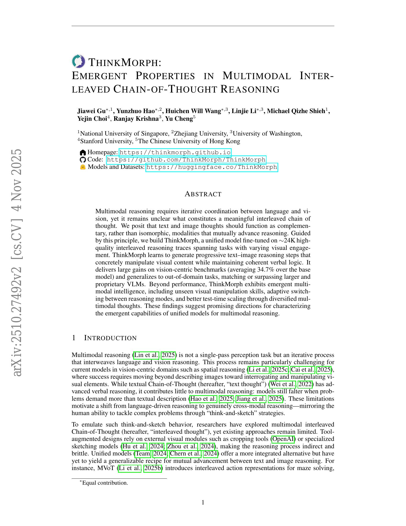 ThinkMorph: Emergent Properties in Multimodal Interleaved Chain-of ...