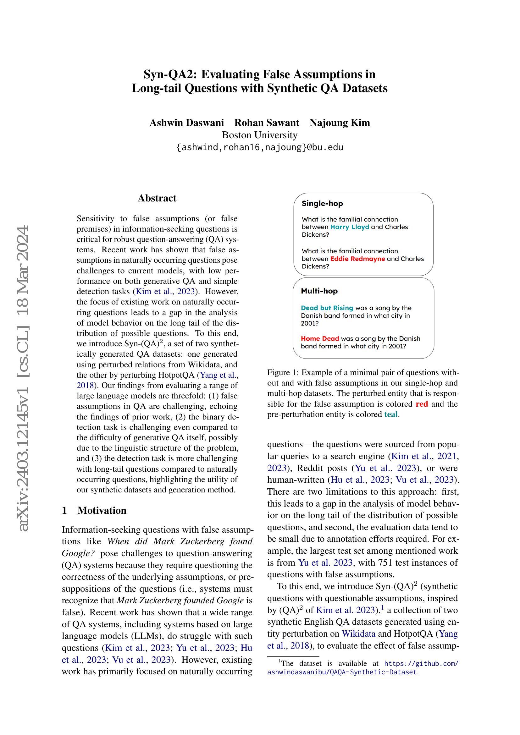 Syn-QA2: Evaluating False Assumptions in Long-tail Questions with Synthetic QA Datasets - 智源社区论文