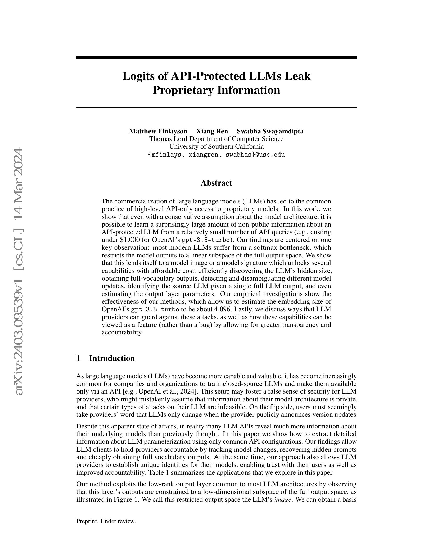 Logits of API-Protected LLMs Leak Proprietary Information - 智源社区论文