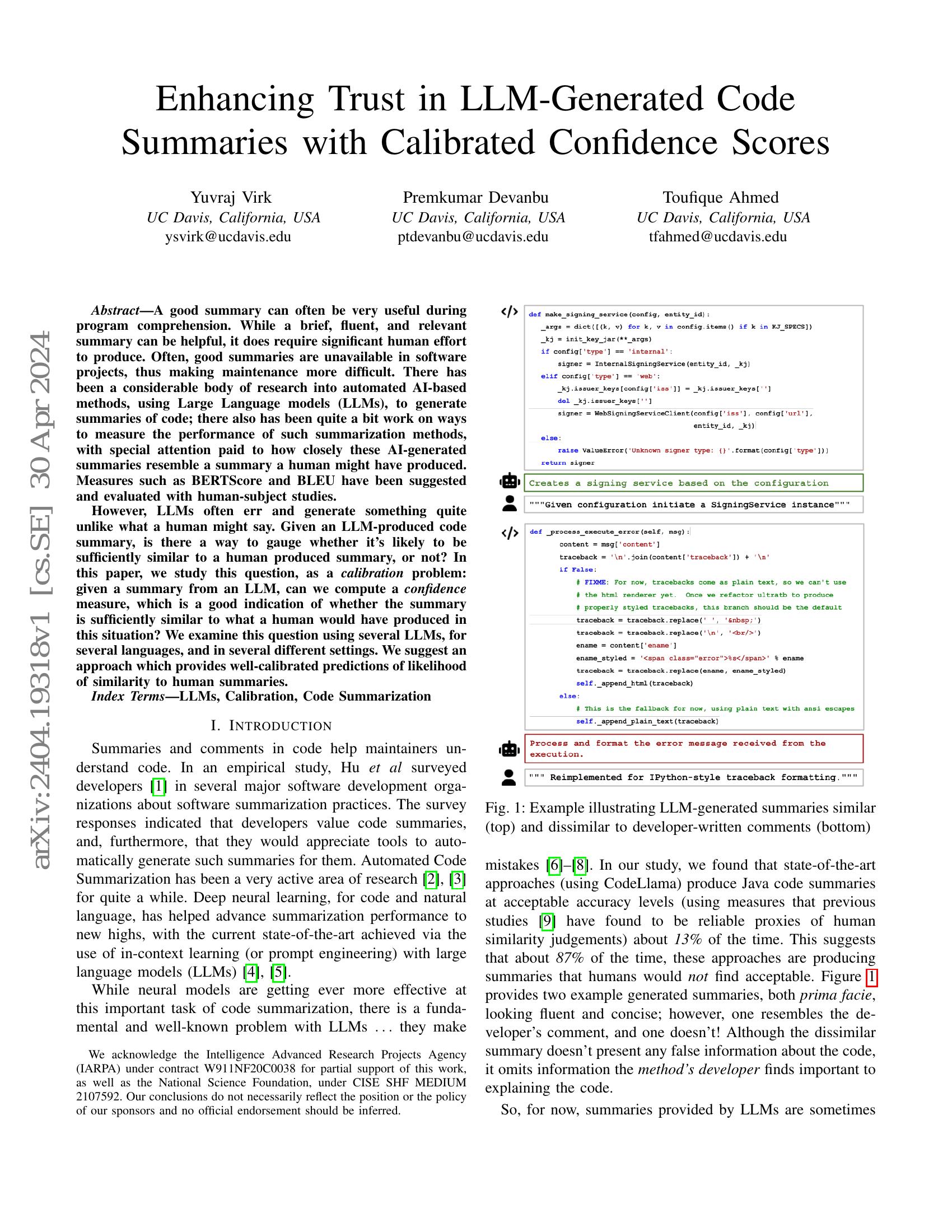 Enhancing Trust in LLM-Generated Code Summaries with Calibrated Confidence Scores - 智源社区论文