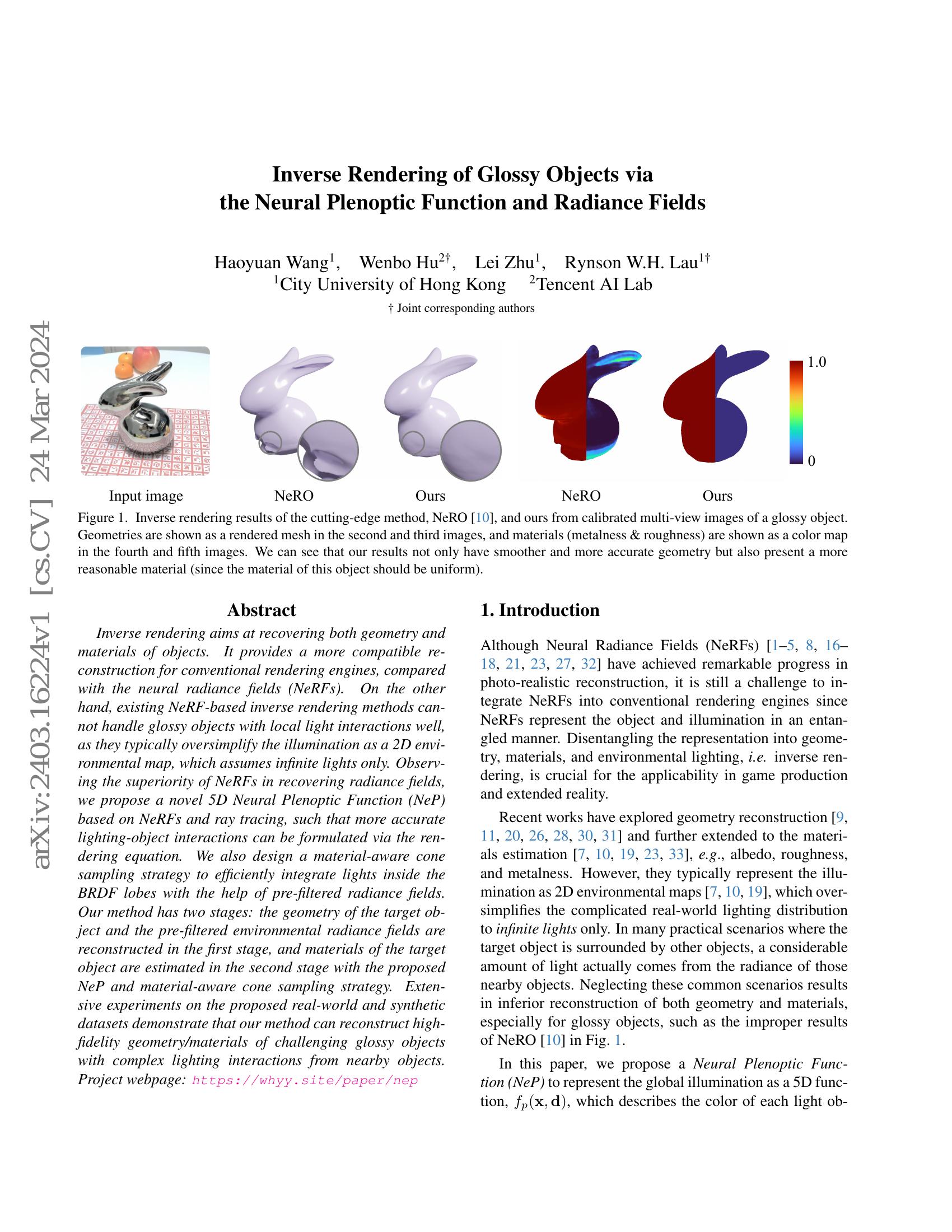 Inverse Rendering of Glossy Objects via the Neural Plenoptic Function and Radiance Fields - 智源社区论文