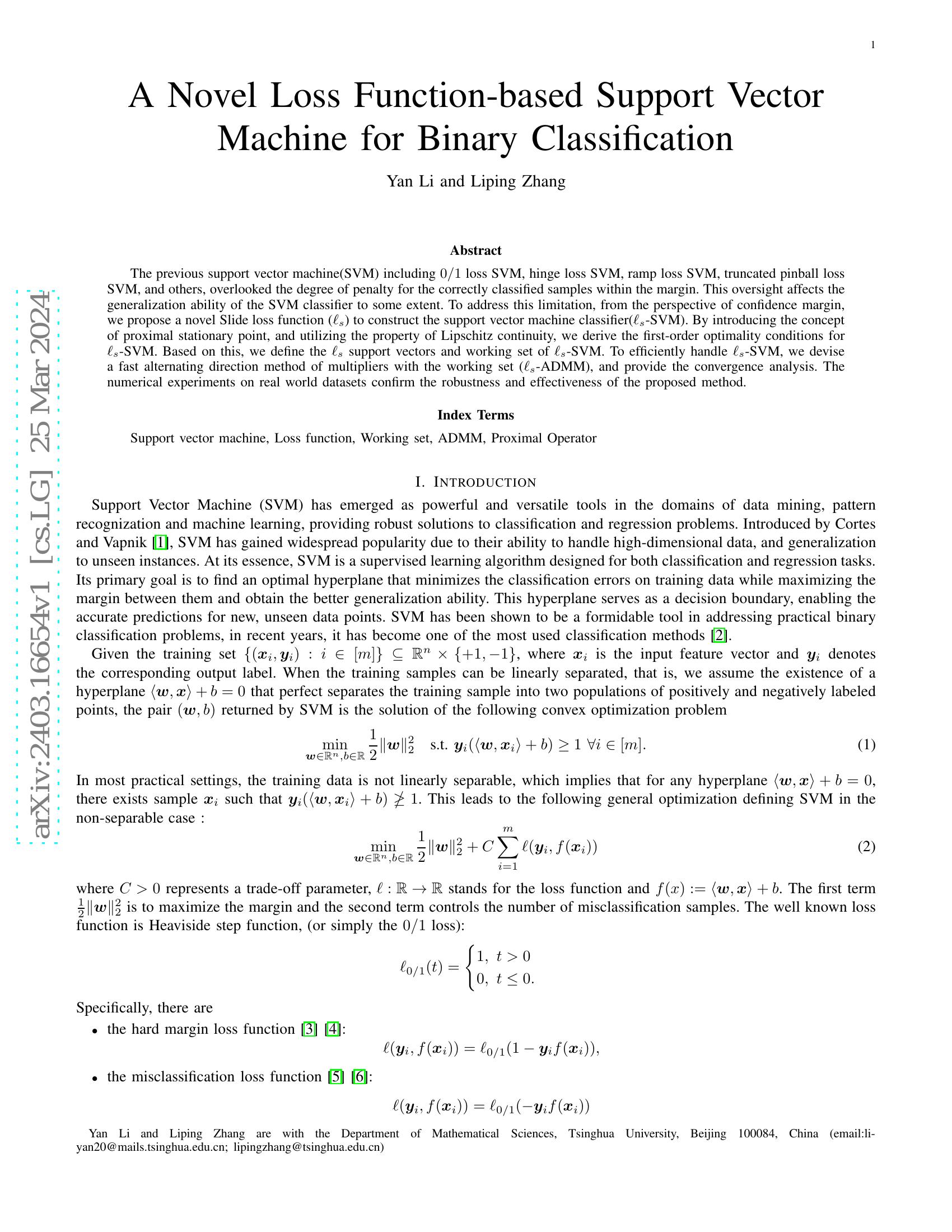 A Novel Loss Function-based Support Vector Machine for Binary Classification - 智源社区论文