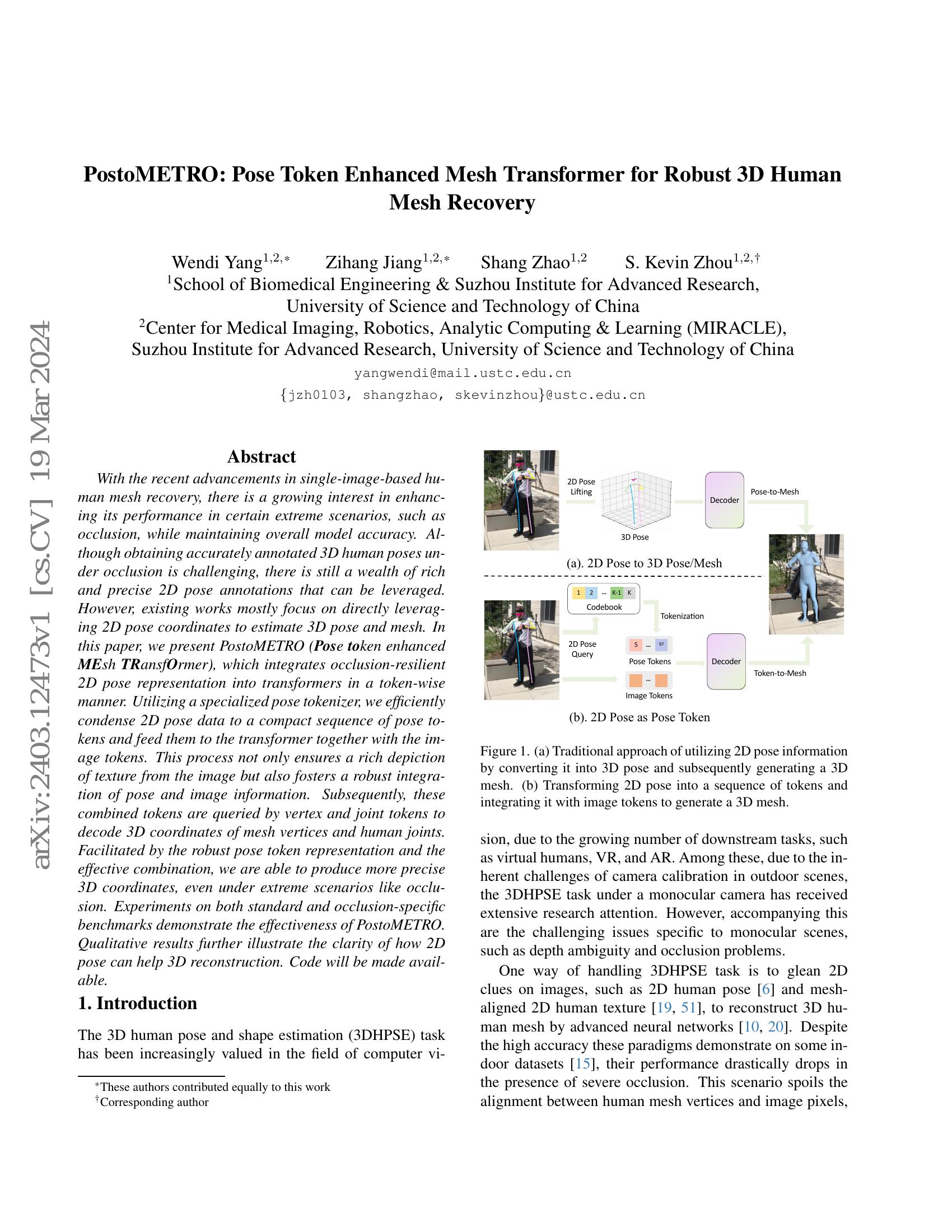 PostoMETRO: Pose Token Enhanced Mesh Transformer for Robust 3D Human ...